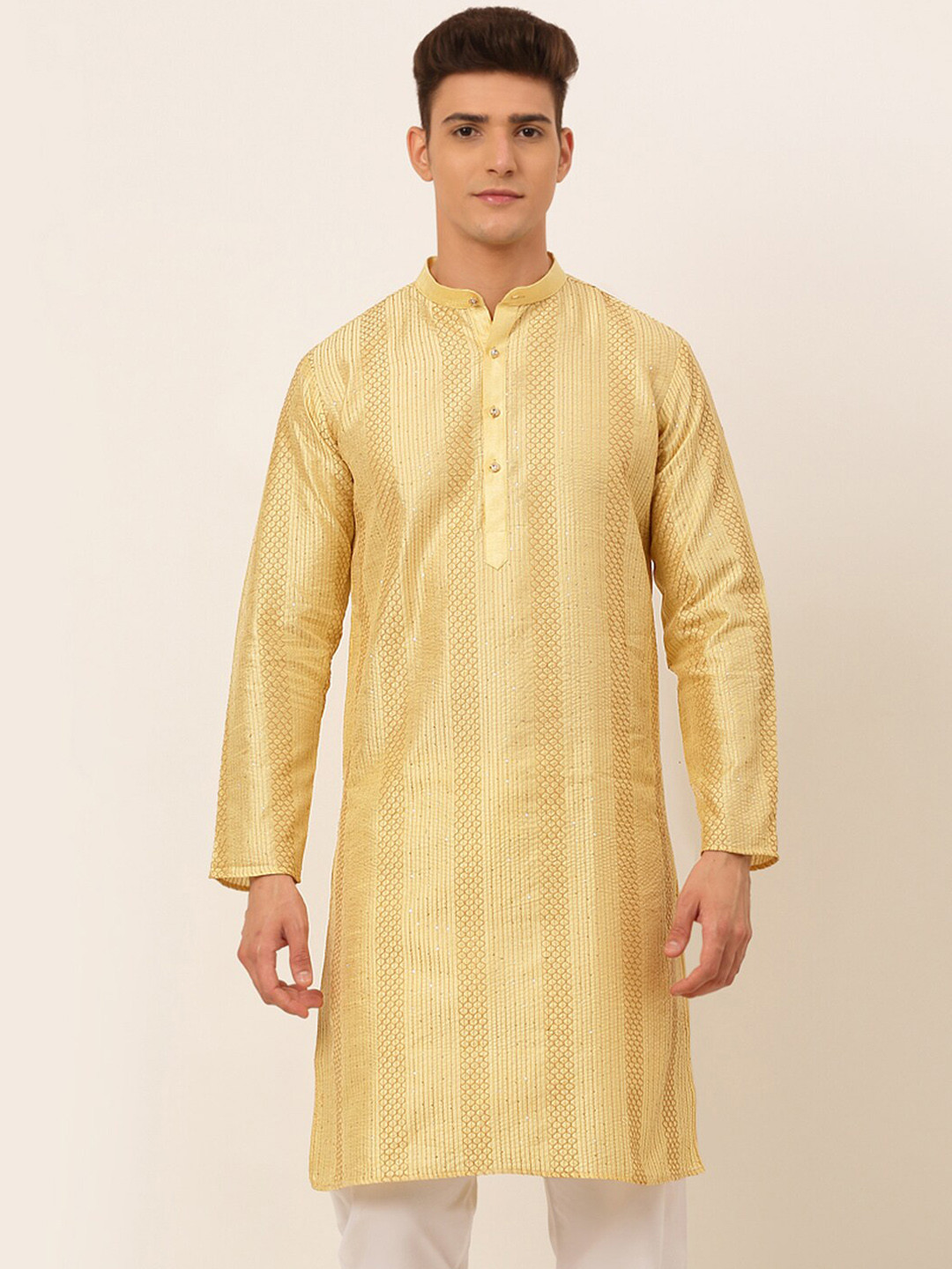 Buy Jompers Men Gold Toned Embroiderd Kurta - Kurtas for Men 19582684 ...