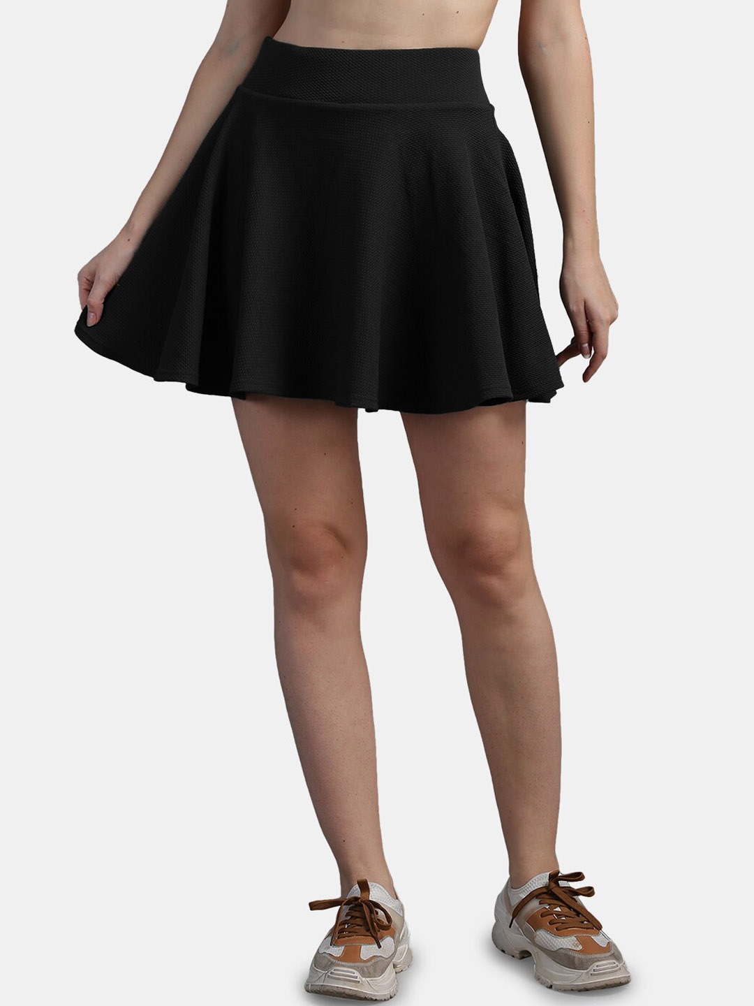 Buy N Gal Women Black Solid Skater Mini Flared Skirts Skirts For