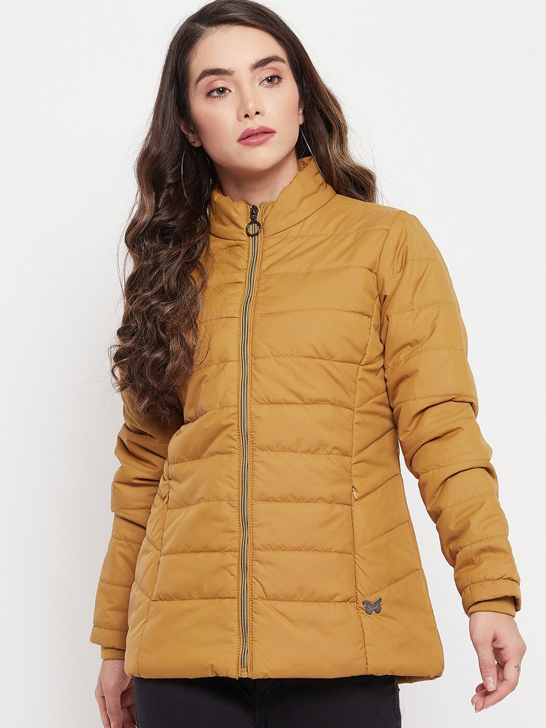 Buy Duke Women Yellow Solid Long Sleeves Padded Jacket - Jackets for ...