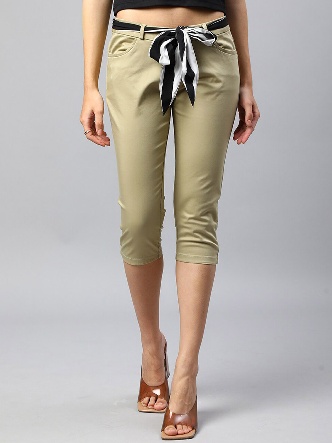 Buy Xpose Women Olive Green Slim Fit Pure Cotton Capris - Capris for ...