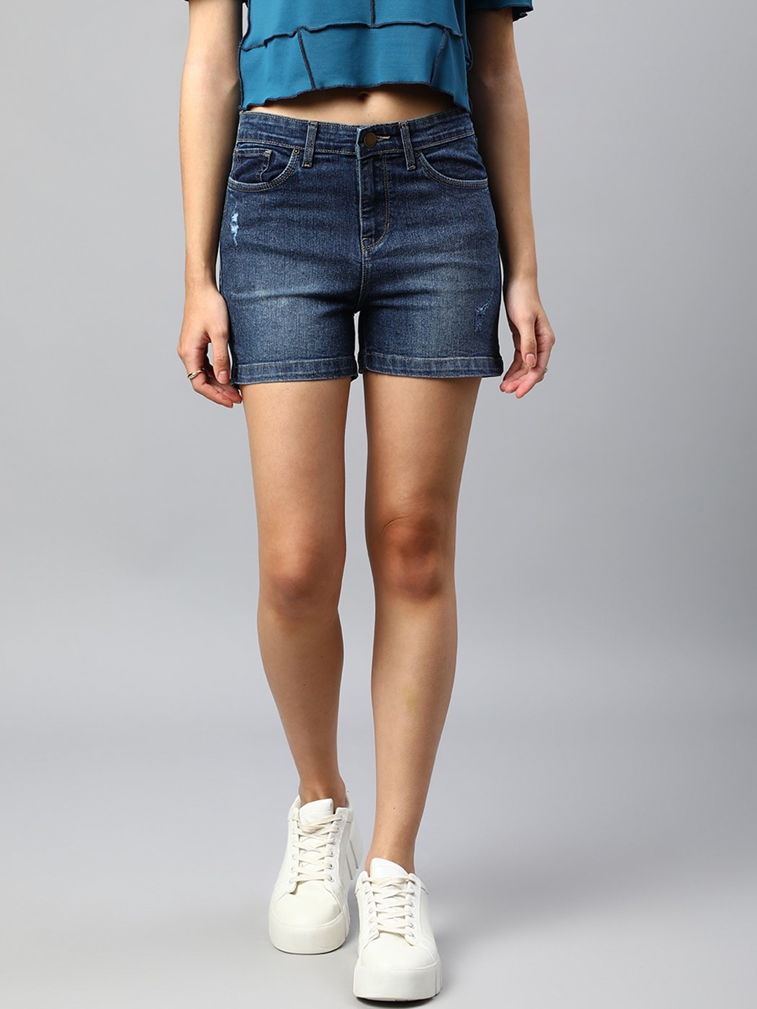Buy Xpose Women Blue Washed Slim Fit High Rise Denim Shorts Shorts For Women 19589500 Myntra