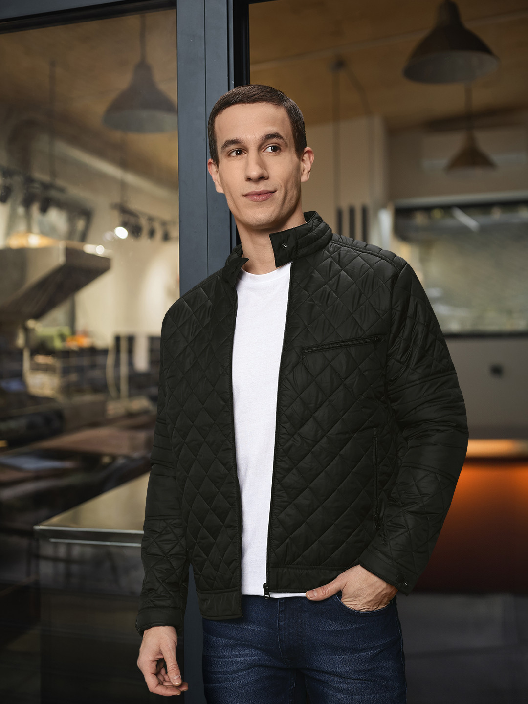 Buy The Indian Garage Co Men Slim Fit Zip Front Puffer Jacket With ...