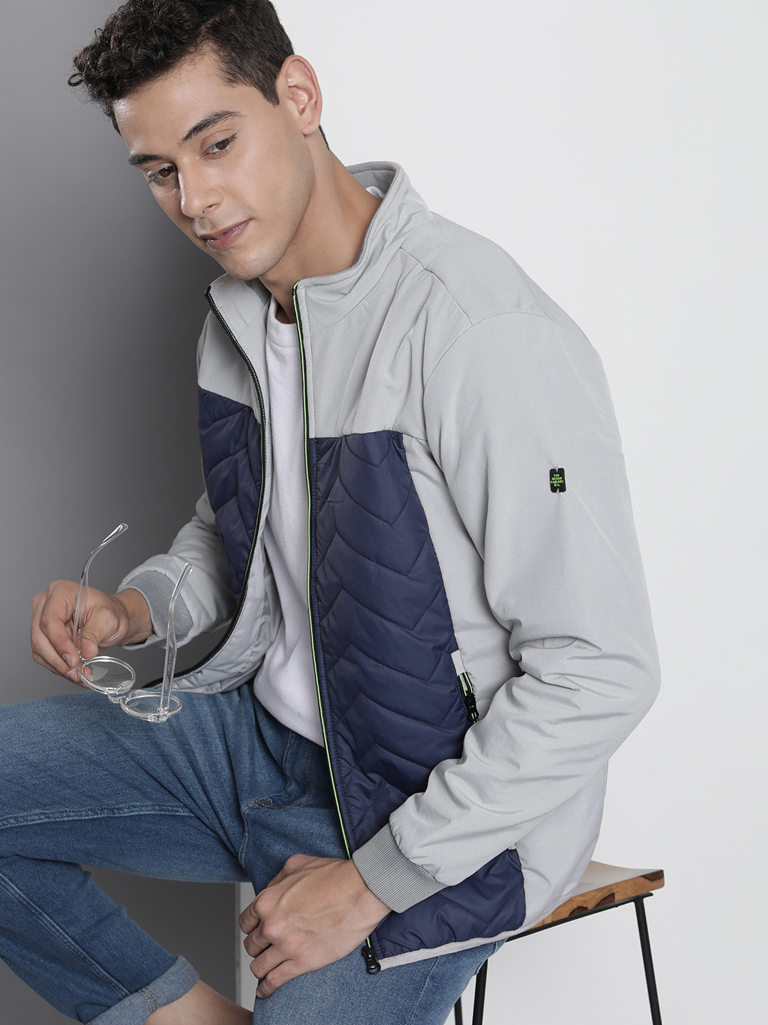 Buy The Indian Garage Co Men Colourblock Zip Front Bomber Jacket ...