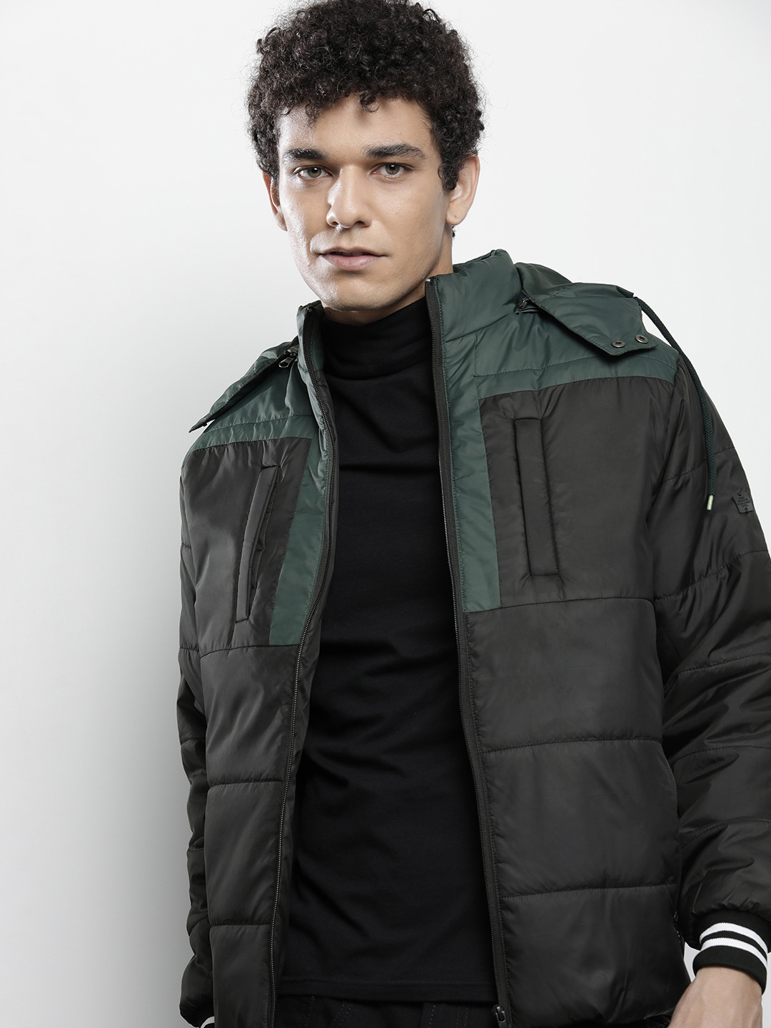 Buy The Indian Garage Co Men Colourblock Zip Front Hooded Puffer Jacket ...