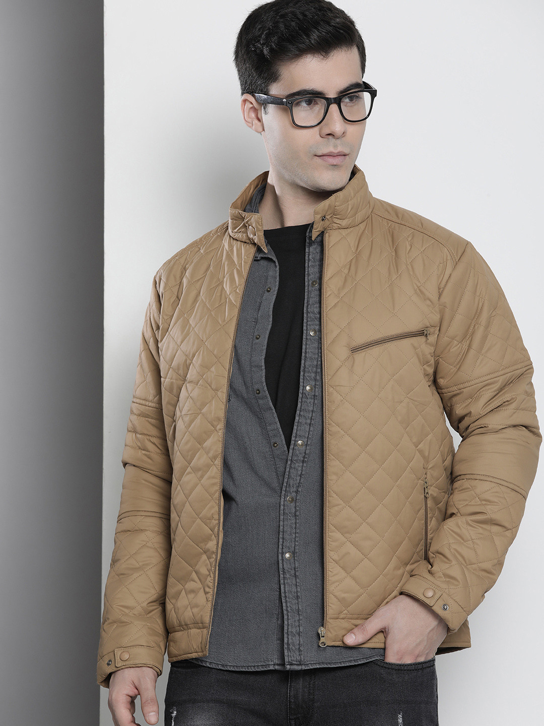 Buy The Indian Garage Co Men Slim Fit Zip Front Puffer Jacket With ...