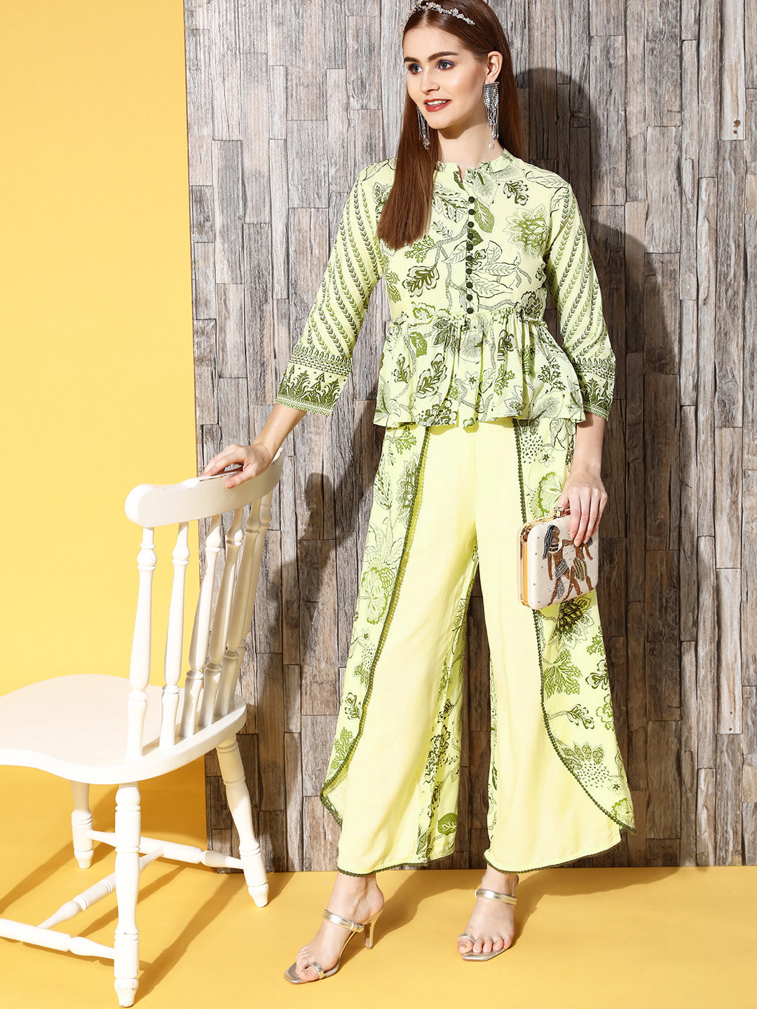 Buy Juniper Women Stunning Lime Green Printed Top With Palazzos - Co ...