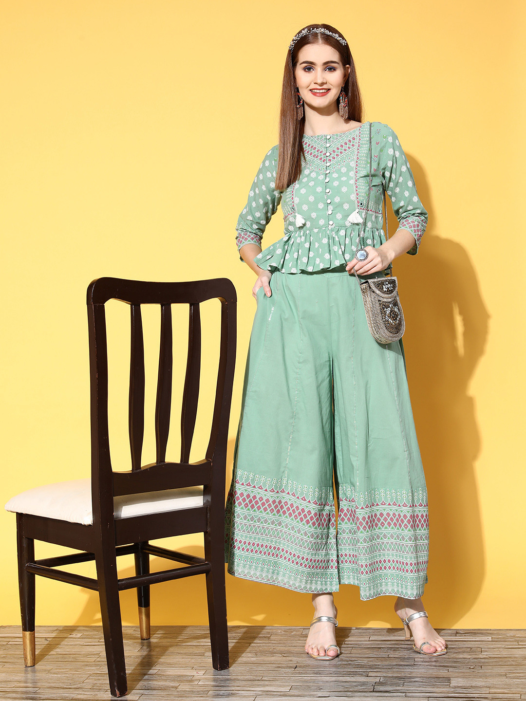 Buy Juniper Women Sea Green Printed Top With Palazzos - Co Ords for ...