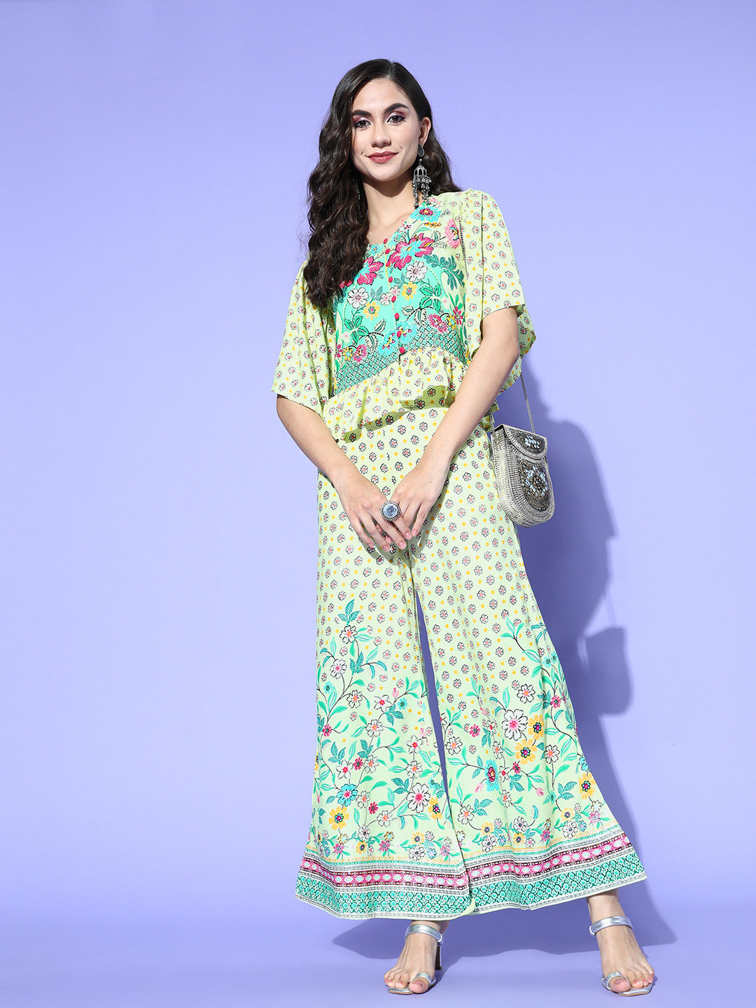 Buy Juniper Women Stunning Lime Green Printed Top With Palazzos - Co ...