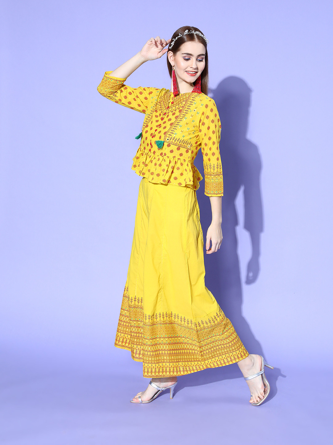 Buy Juniper Women Yellow Printed Top With Palazzos - Co Ords for Women ...