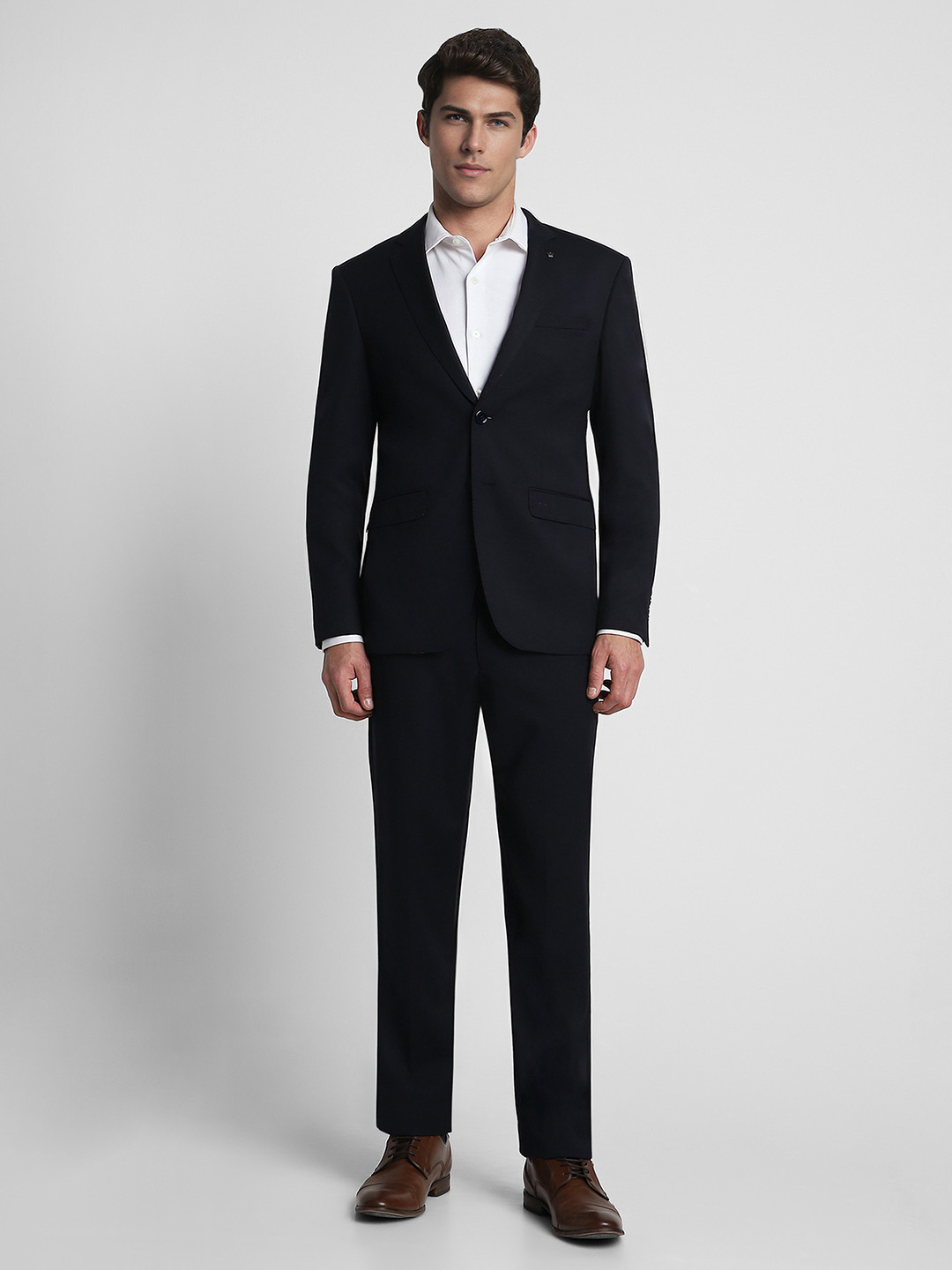 Buy Louis Philippe Men Black Solid Single Breasted 2 Piece Suits ...