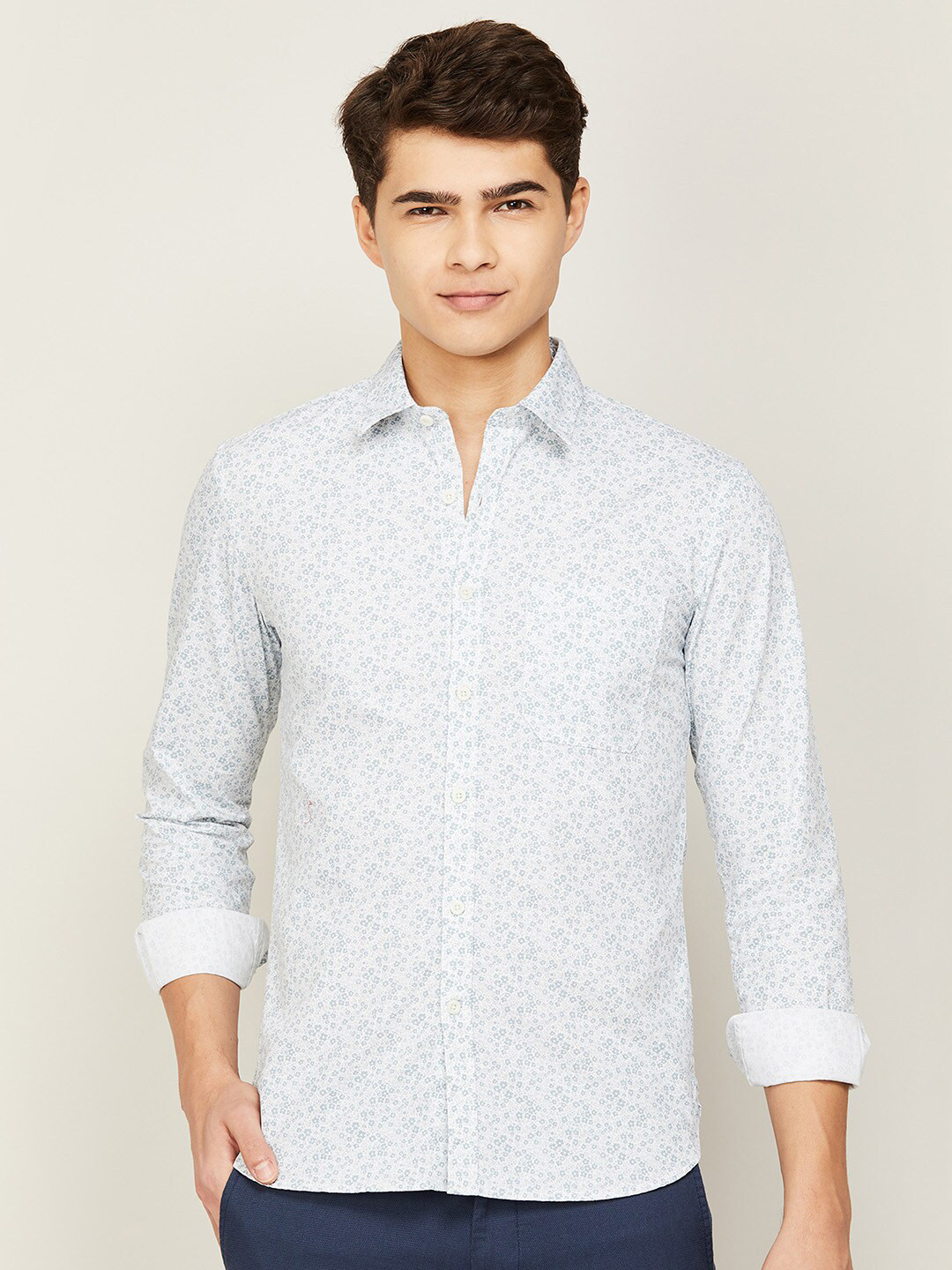 Buy CODE By Lifestyle Men Blue Floral Printed Cotton Casual Shirt ...