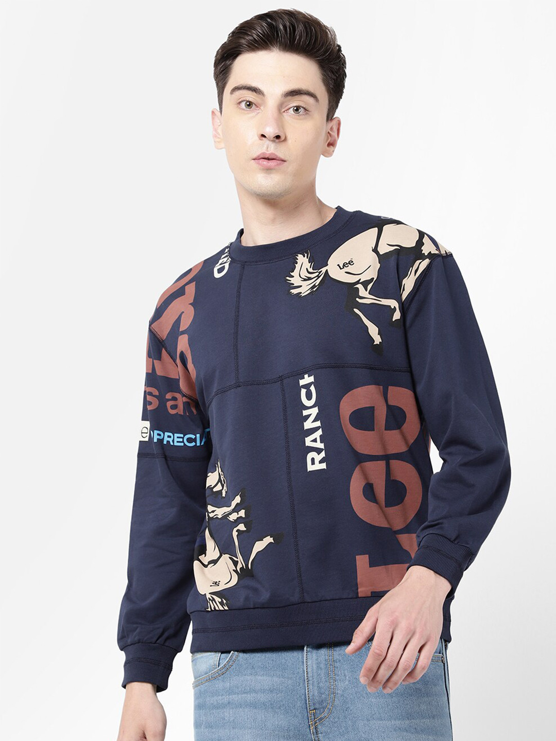 Buy Lee Men Blue Printed Sweatshirt - Sweatshirts for Men 19597448 | Myntra