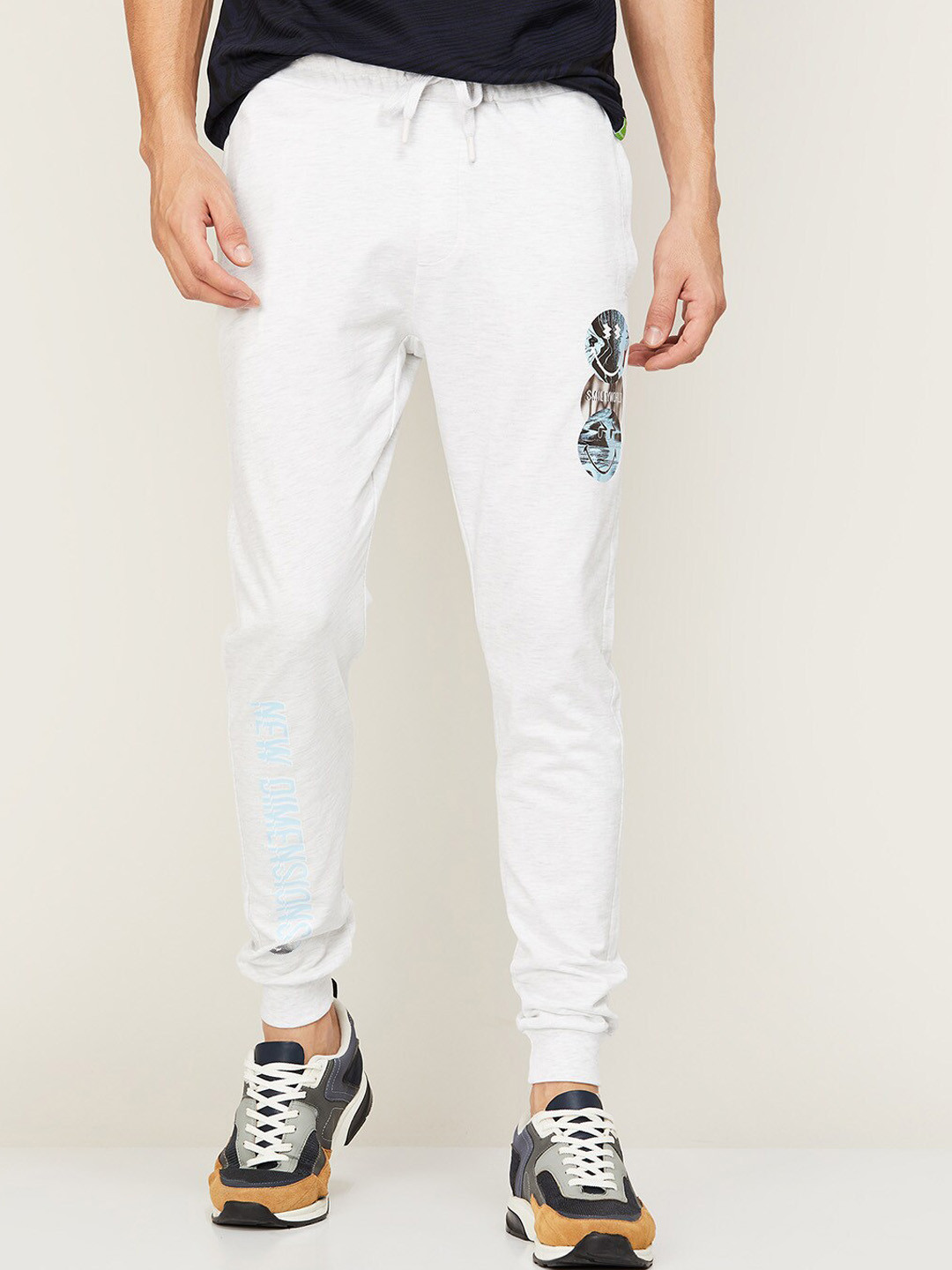 Buy SmileyWorld Men White Printed Cotton Track Pants - Track Pants for ...