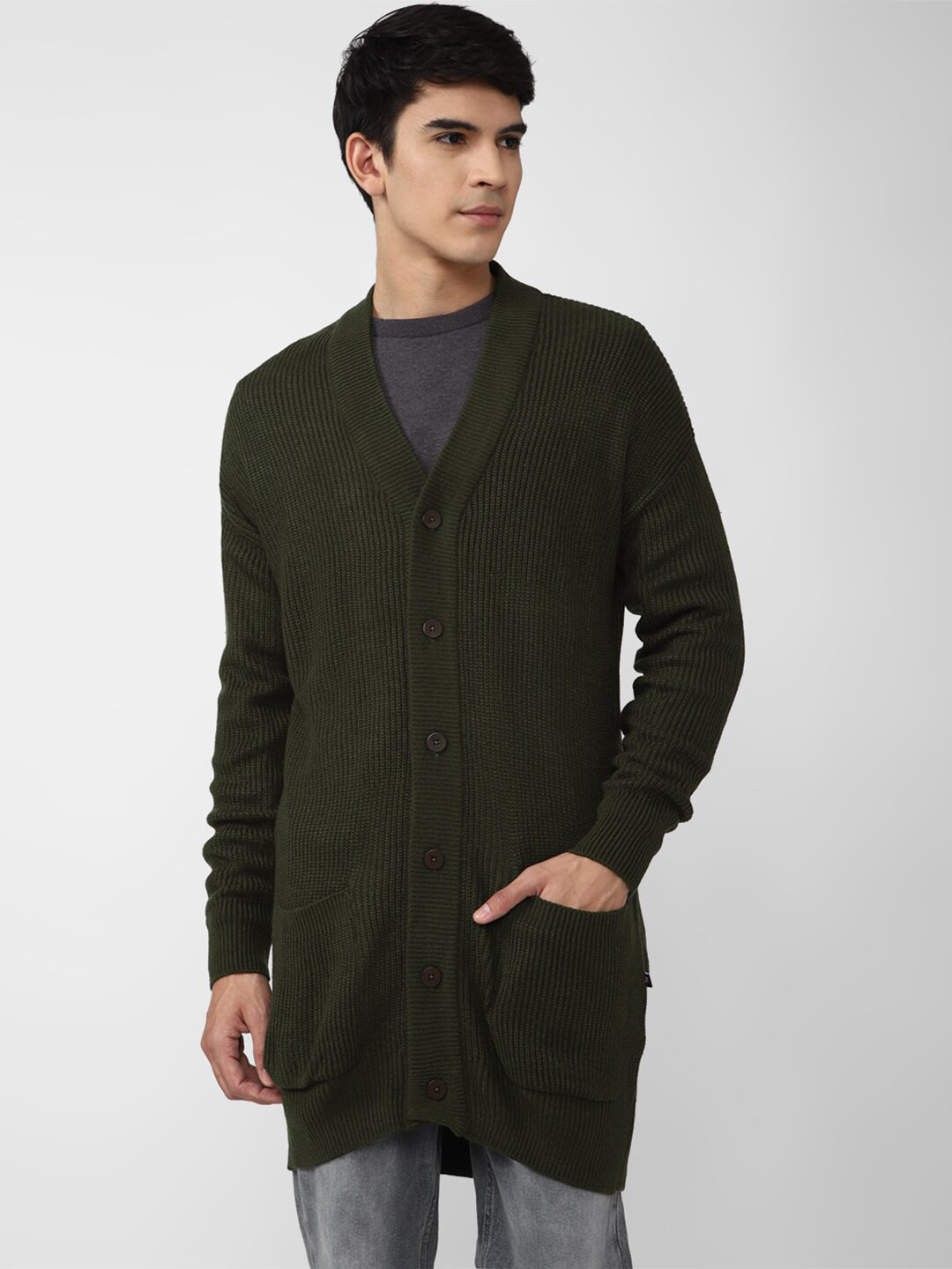 Buy FOREVER 21 Men Olive Green Cardigan Sweater - Sweaters for Men ...