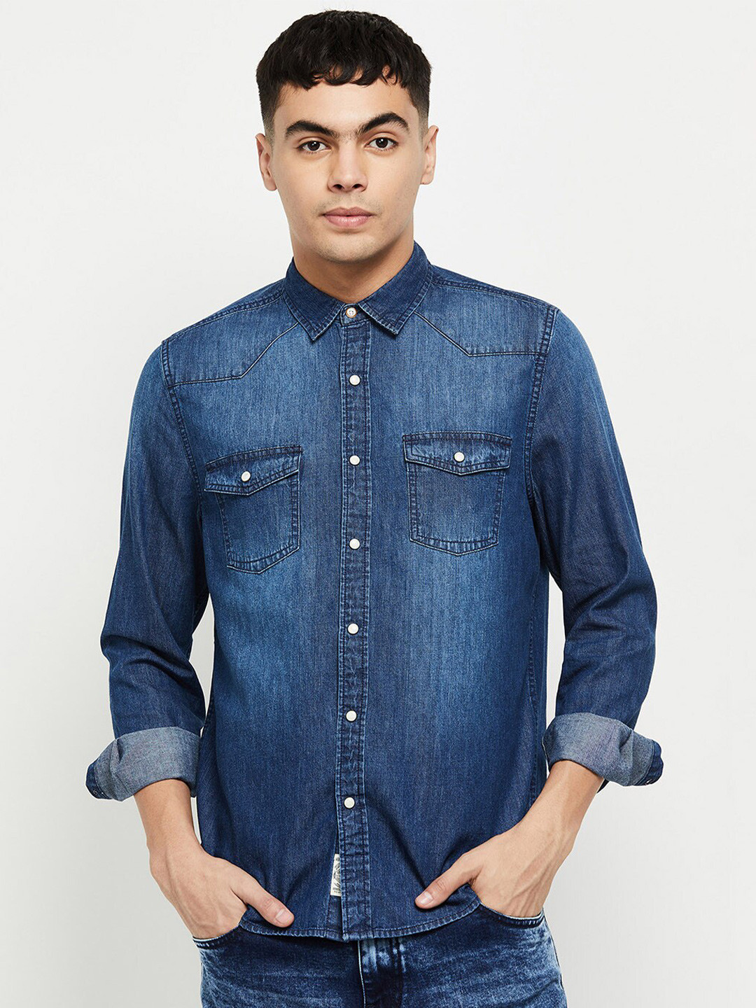 Buy Max Men Blue Faded Casual Shirt - Shirts for Men 19598536 | Myntra
