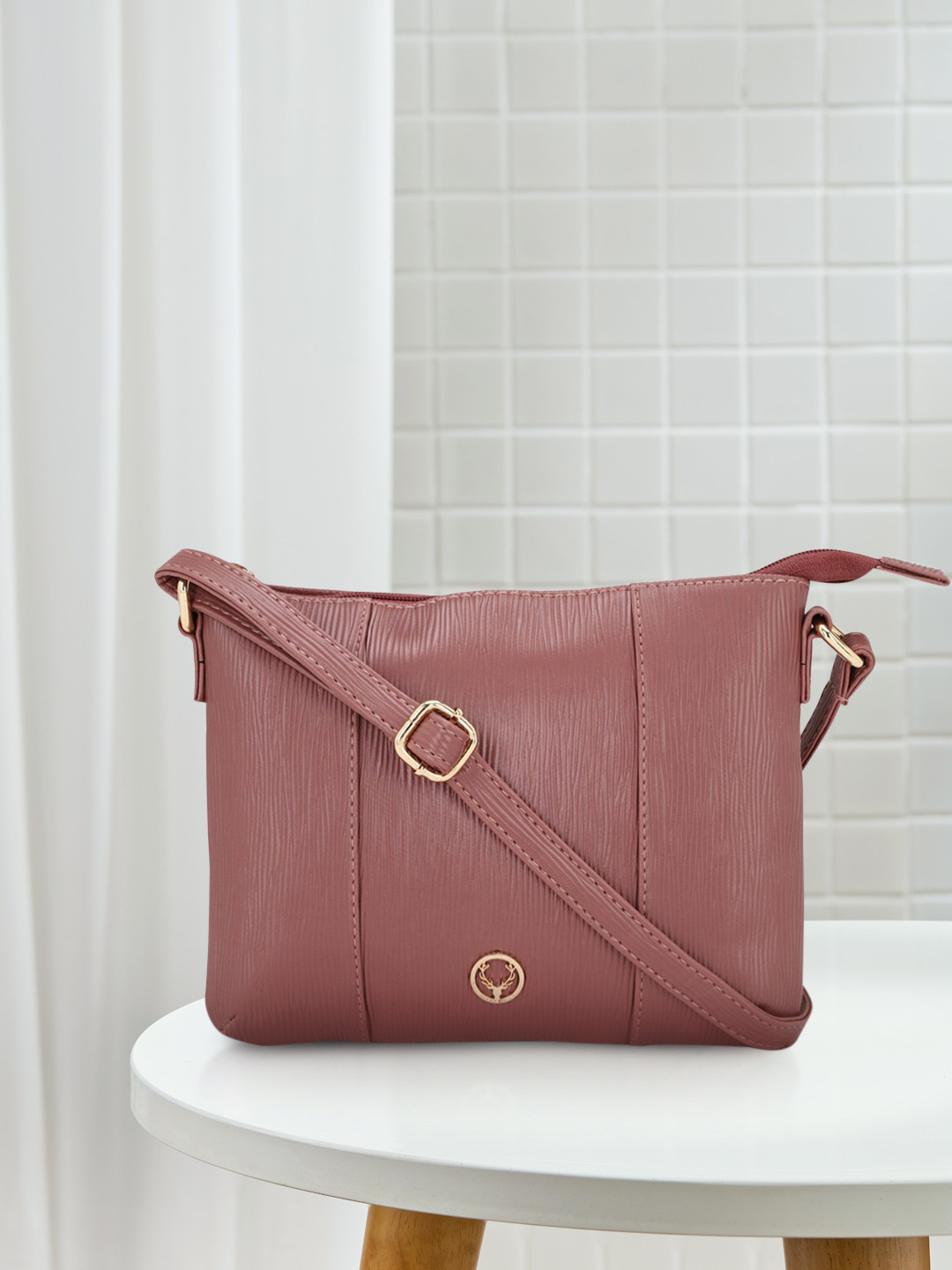 Buy Allen Solly Purple Textured PU Structured Sling Bag - Handbags for ...