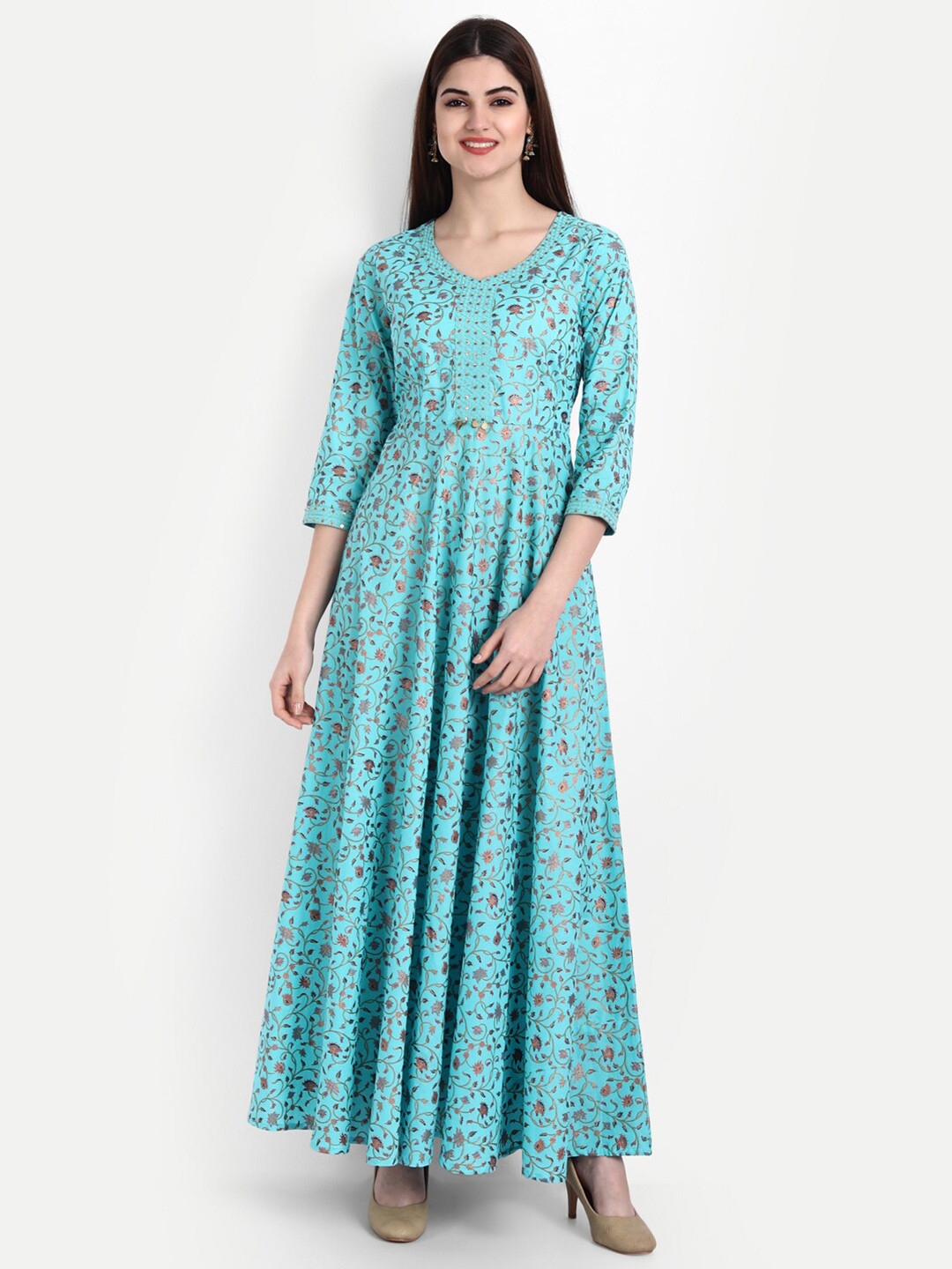 Buy SUTI Turquoise Blue Floral Maxi Dress - Dresses for Women 19599054 ...