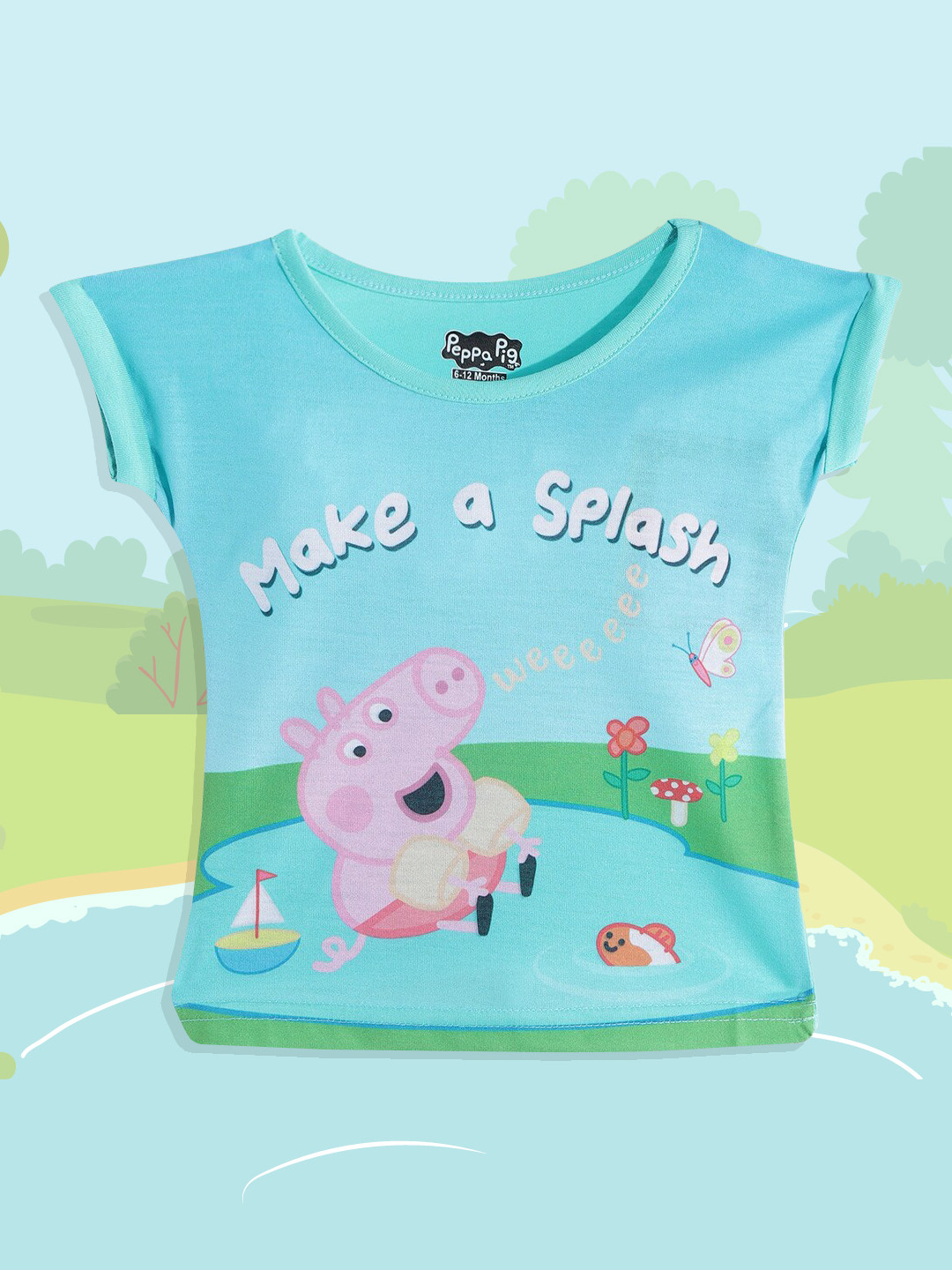 Buy Eteenz Infant Girls Turquoise Blue & Pink Peppa Pig Print T Shirt ...