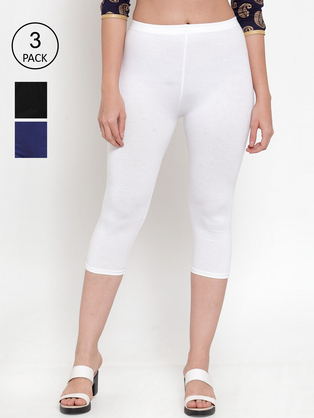 Buy GRACIT Women Pack Of 3 Cotton Slim Fit Capris - Capris for Women ...