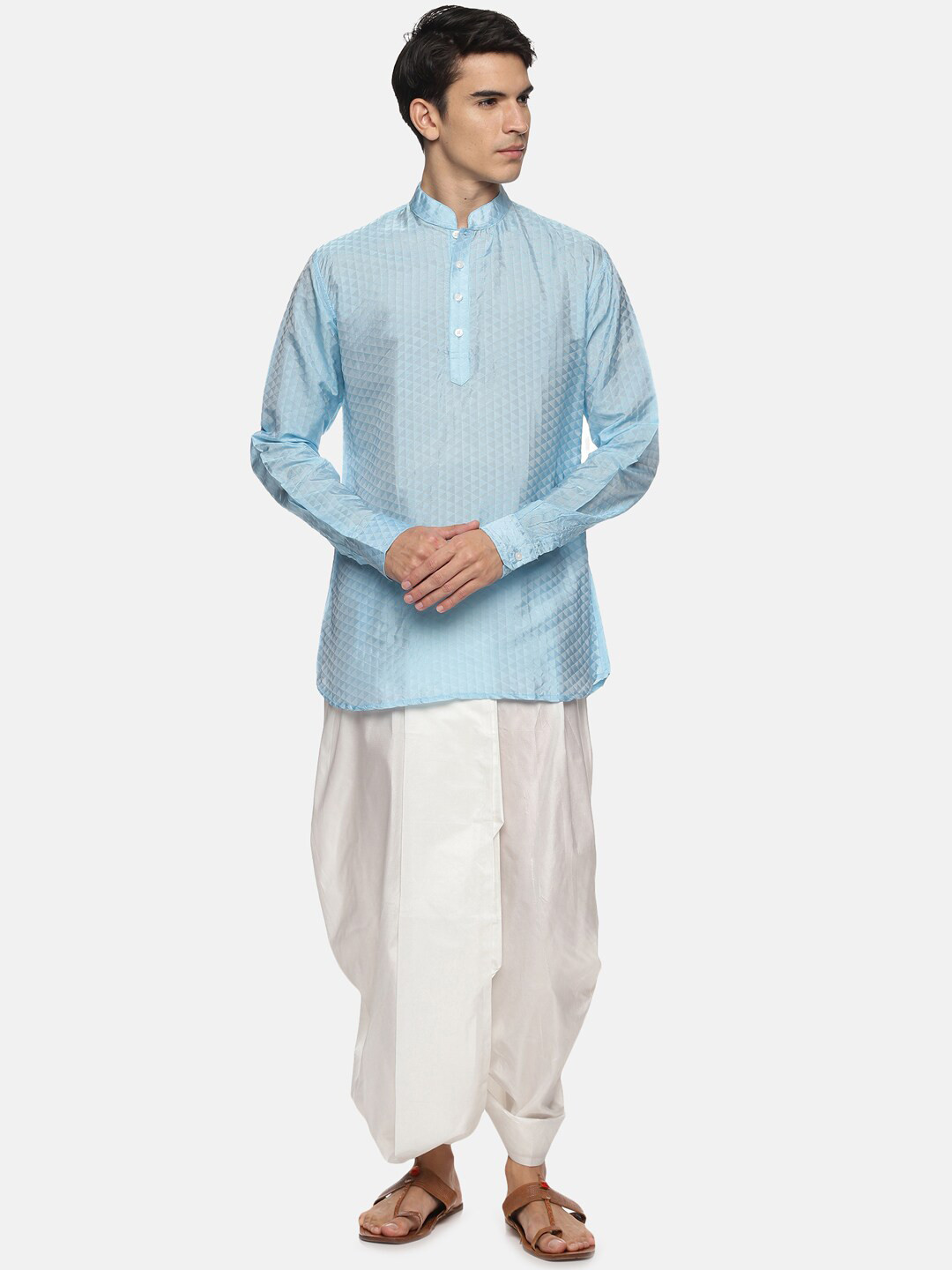 Buy Sethukrishna Men Blue Kurta With Dhoti Pants - Kurta Sets for Men ...