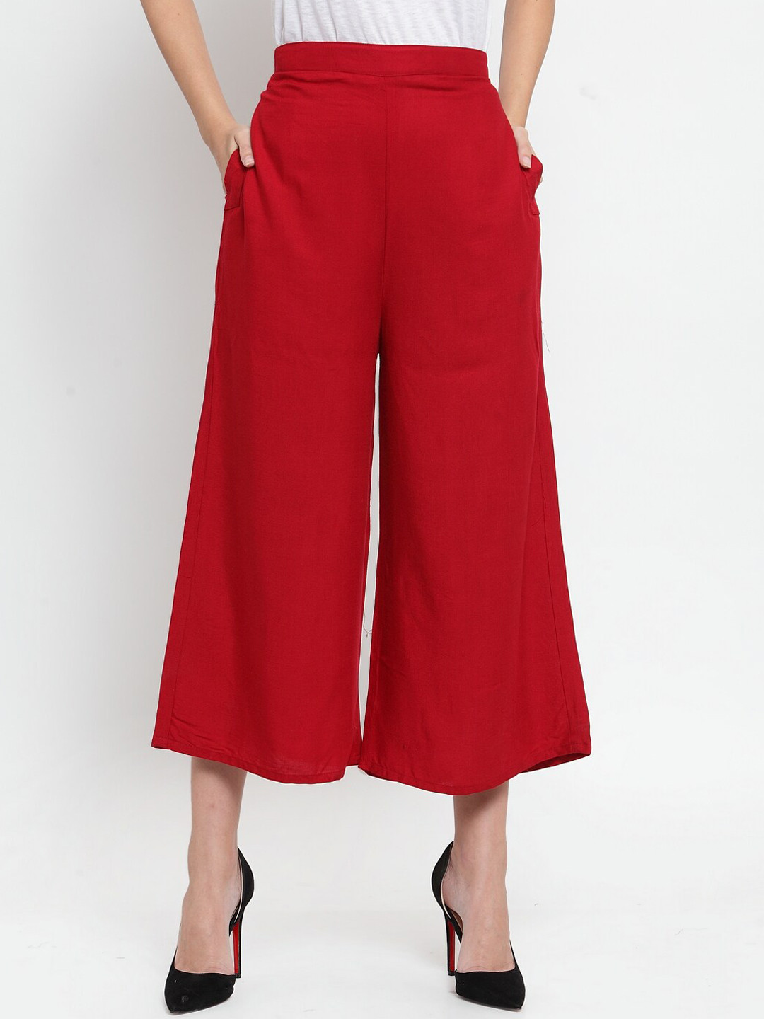 Buy Clora Creation Women Red Smart Flared Easy Wash Culottes - Trousers ...