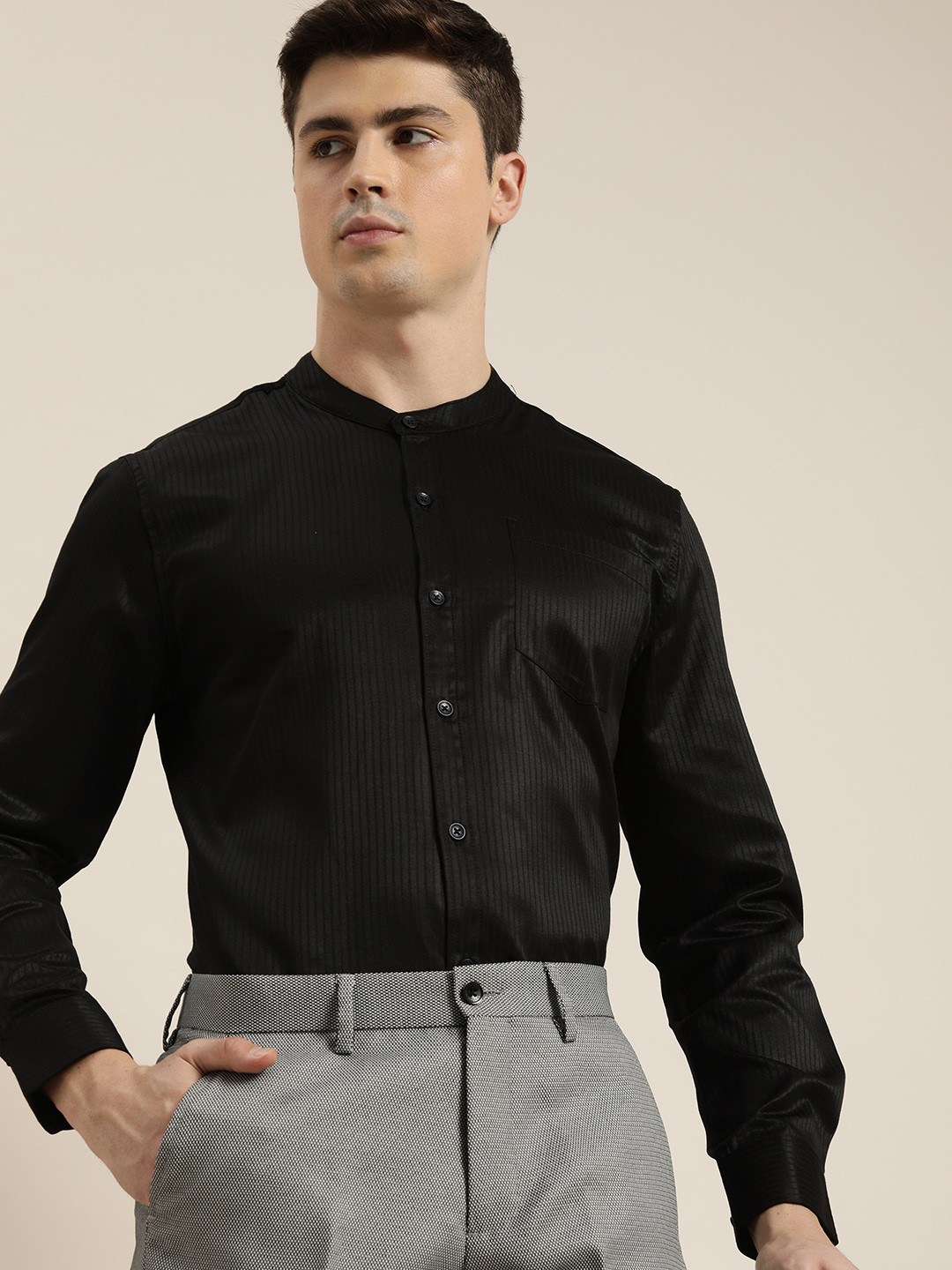 Buy INVICTUS Men Black Slim Fit Striped Smart Casual Shirt - Shirts for ...