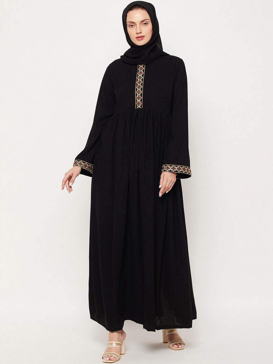 Buy NABIA Women Black Embroidered Abaya Burqas - Burqas for Women ...