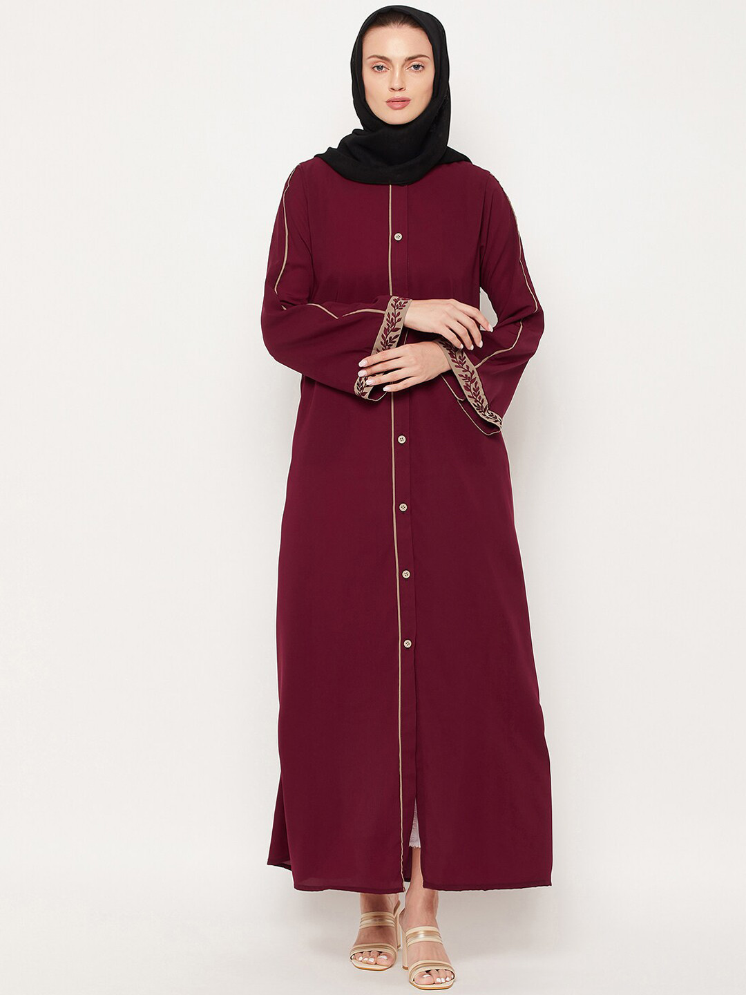 Buy NABIA Women Maroon Solid Embroidered Abaya Burqas - Burqas for ...