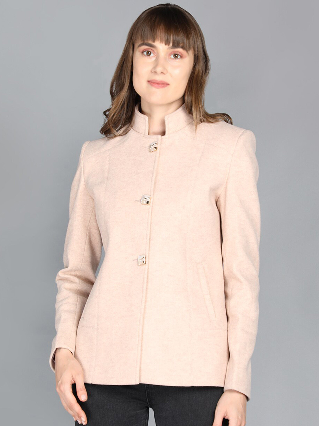 Buy PROTEX Women Peach Coloured Solid Winter Overcoats - Coats for ...