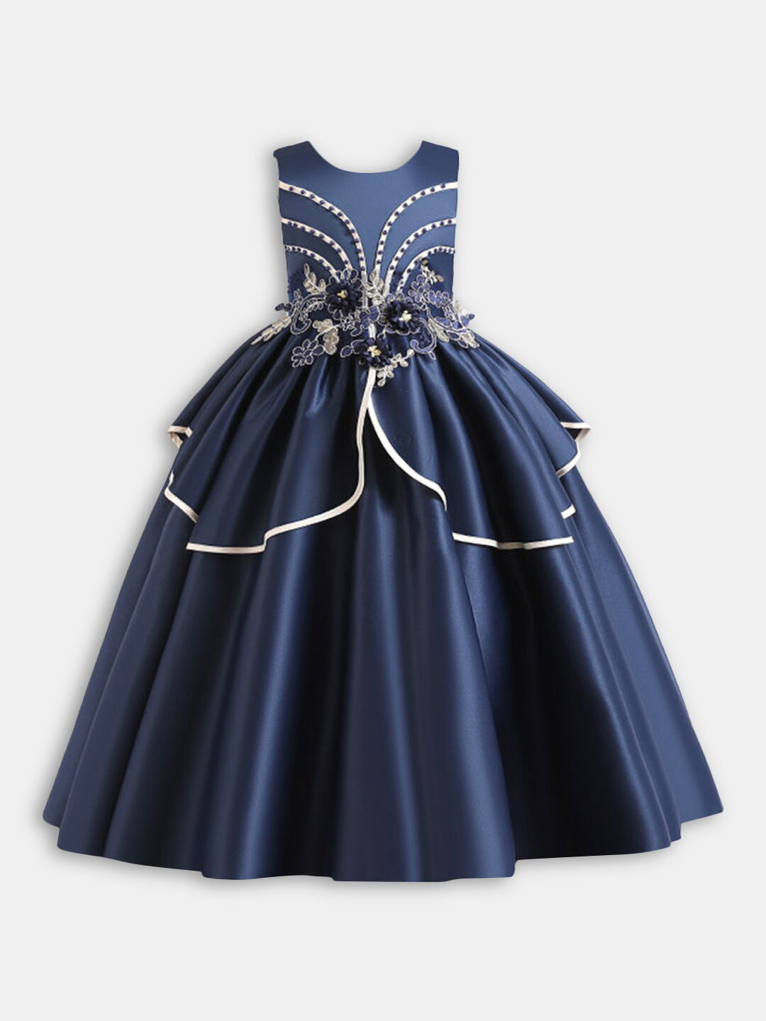 Buy Hopscotch Girls Navy Blue Embellished Sleeveless Gown - Dresses for ...