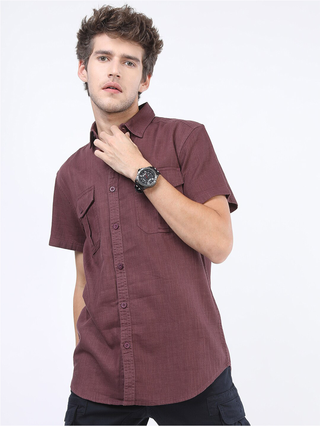 Buy HIGHLANDER Men Purple Slim Fit Casual Shirt - Shirts for Men ...