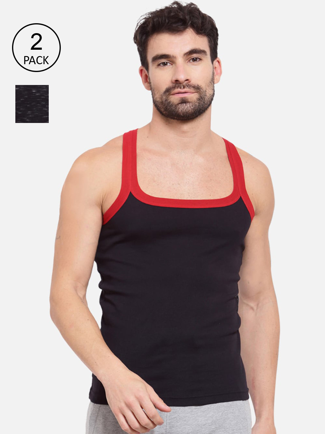 Buy SPORTO Men Pack Of 2 Solid Cotton Innerwear Gym Vests - Innerwear ...