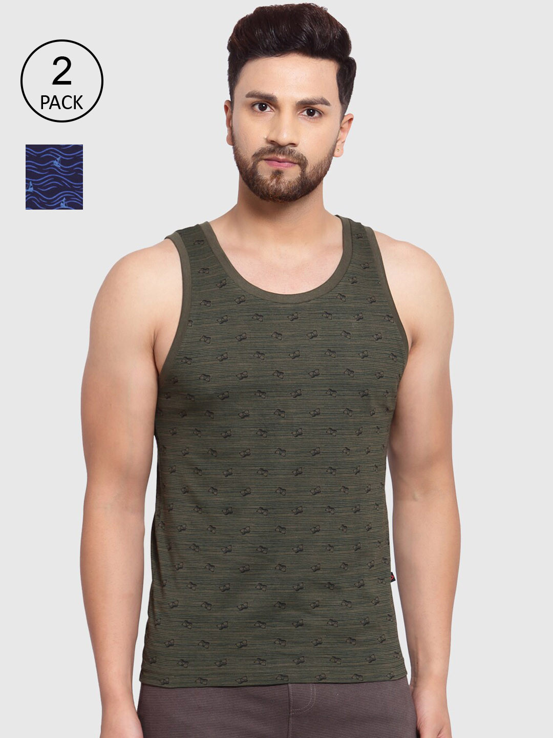 Buy SPORTO Men Pack Of 2 Printed Cotton Innerwear Gym Vests - Innerwear ...