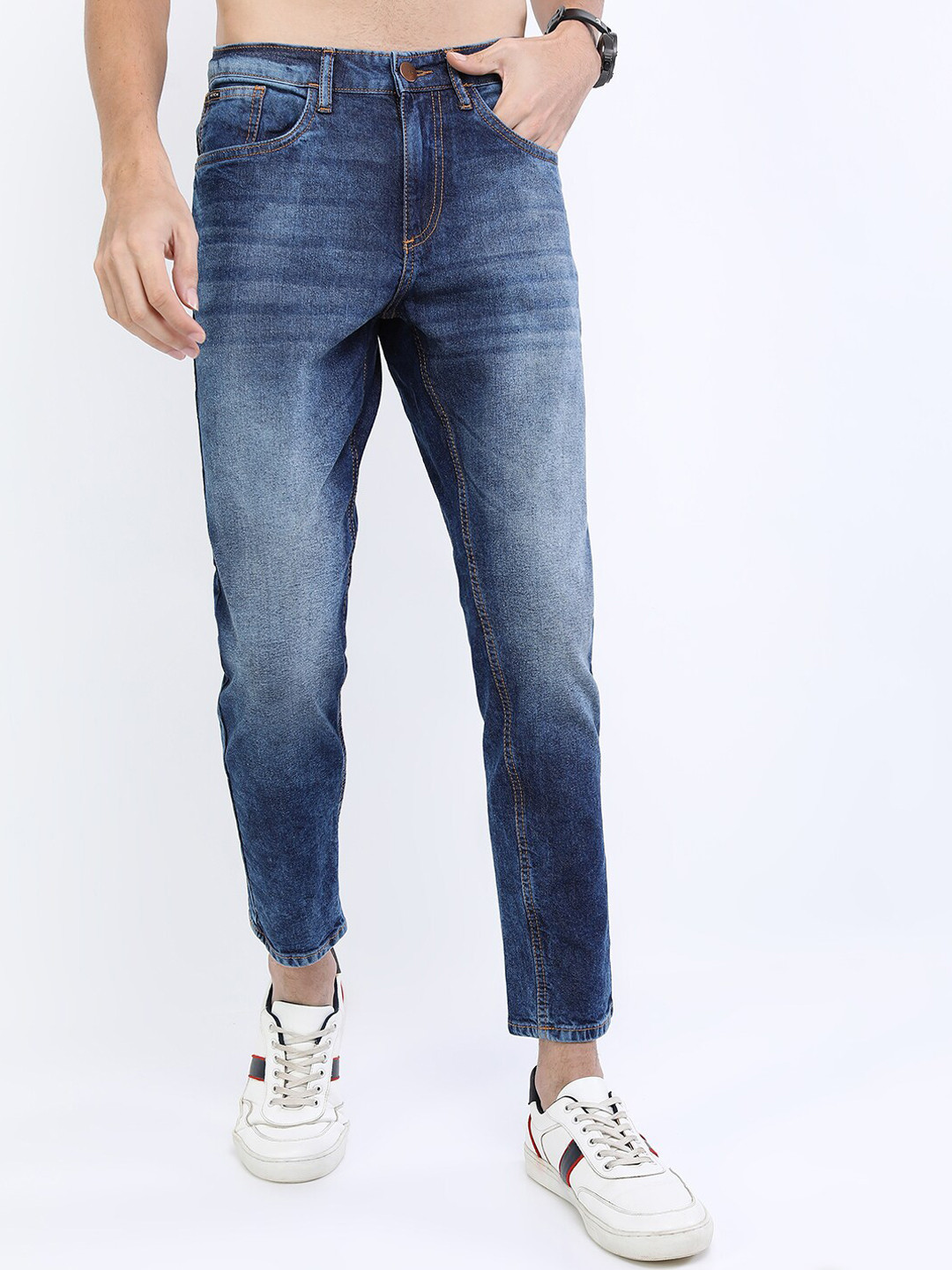 Buy KETCH Men Blue Tapered Fit Clean Look Heavy Fade Stretchable Jeans ...