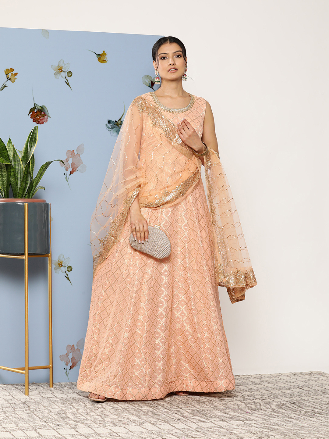Buy SAARYA Woman Ethnic Motifs Georgette Ethnic Maxi Dress With Dupatta ...