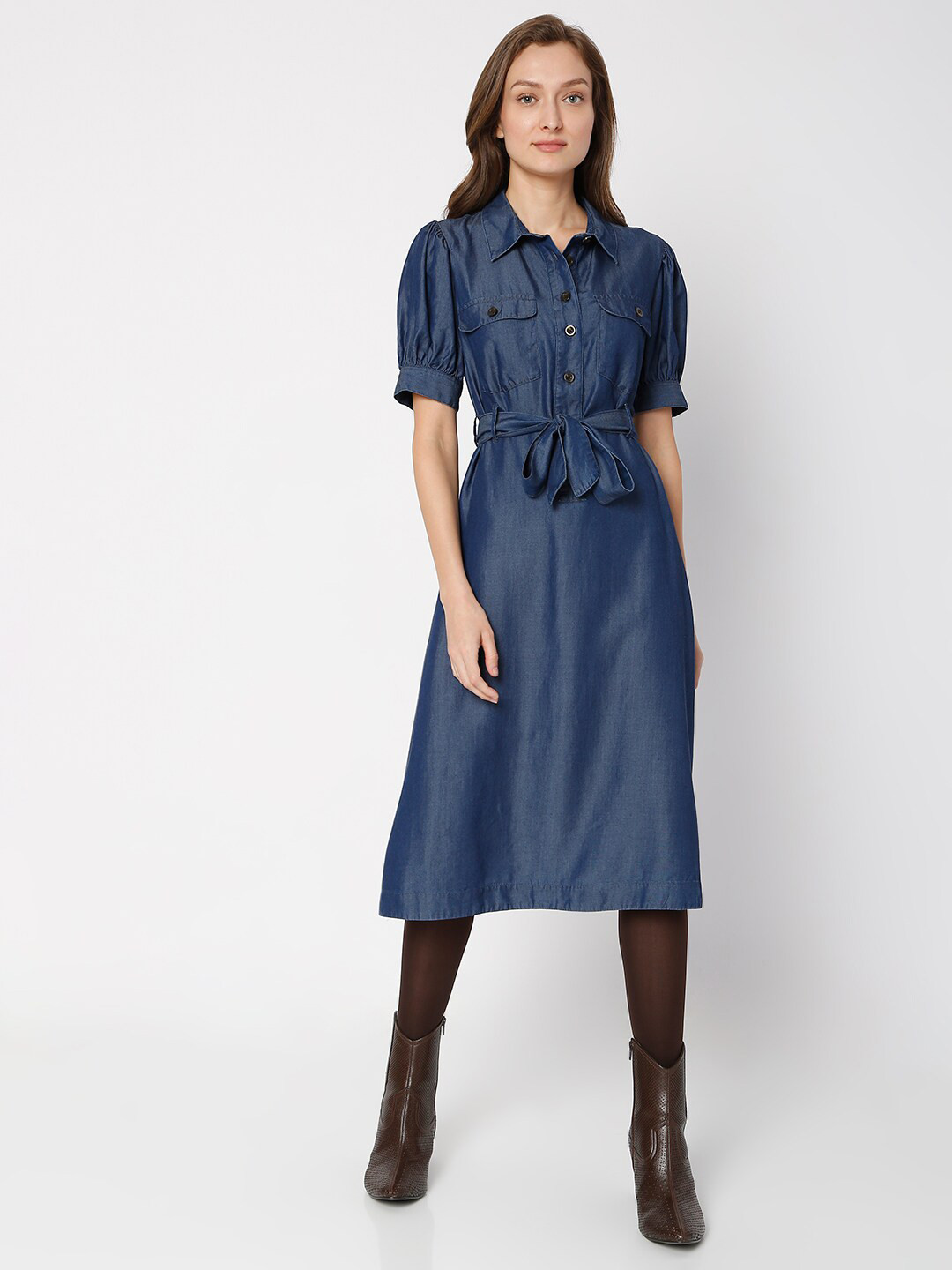 Buy Vero Moda Blue Shirt Dress - Dresses for Women 19613884 | Myntra