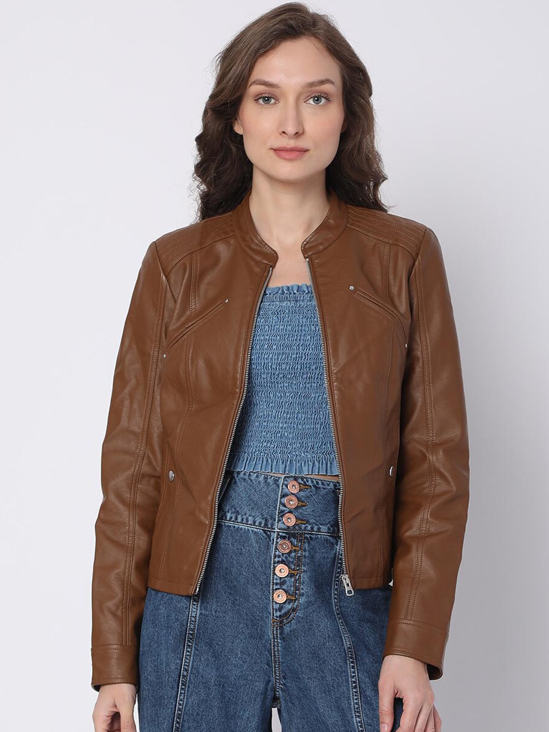 Buy Vero Moda Women Brown Tailored Jacket With Patchwork - Jackets for ...