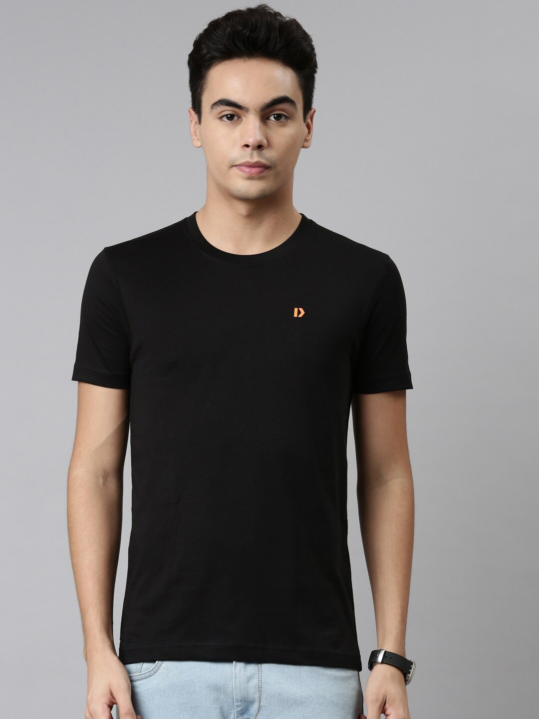 Buy DIXCY SCOTT Solid Round Neck Short Sleeves Regular Fit Cotton T ...