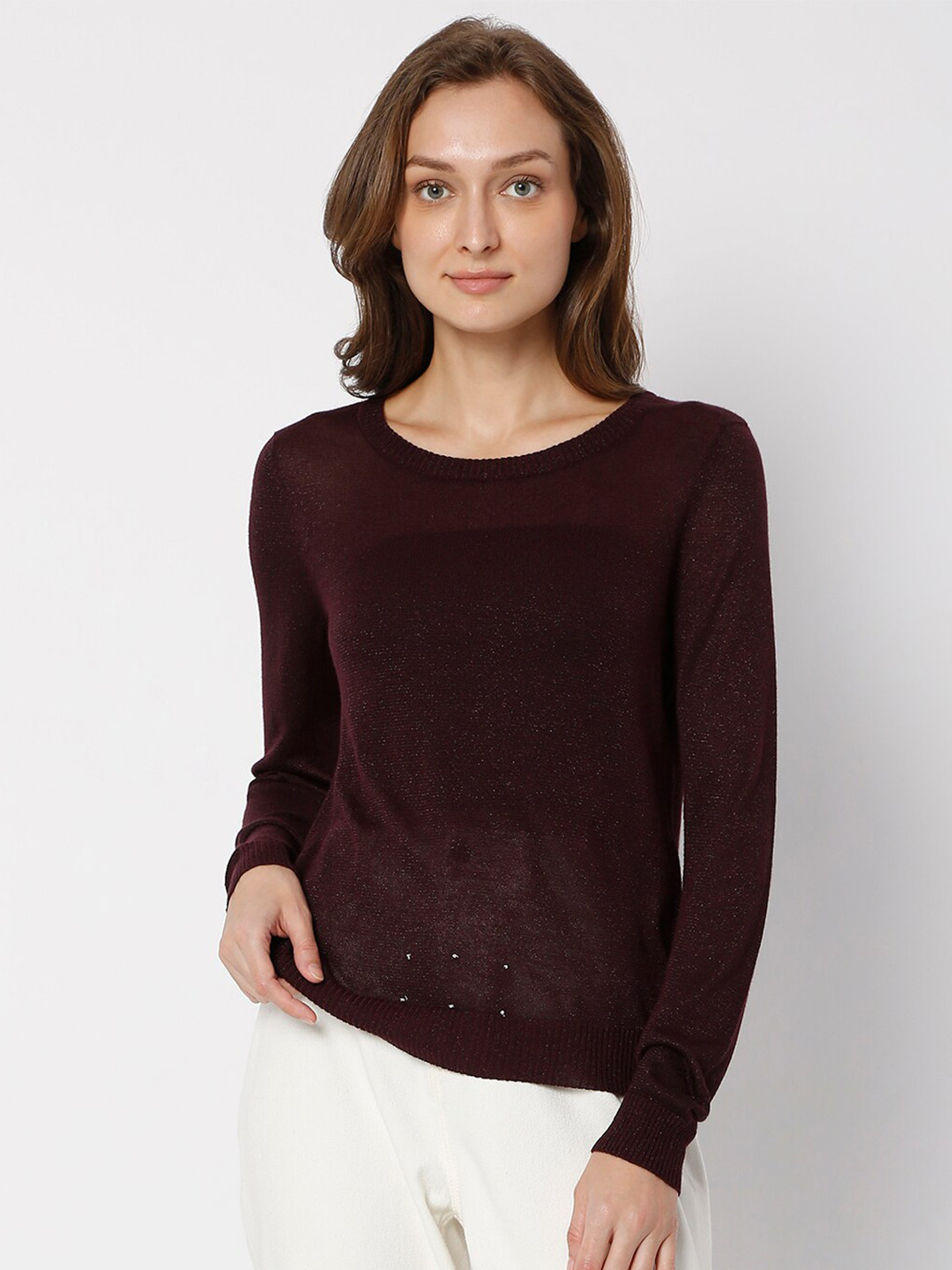 Buy Vero Moda Women Maroon Pullover - Sweaters for Women 19616076 | Myntra