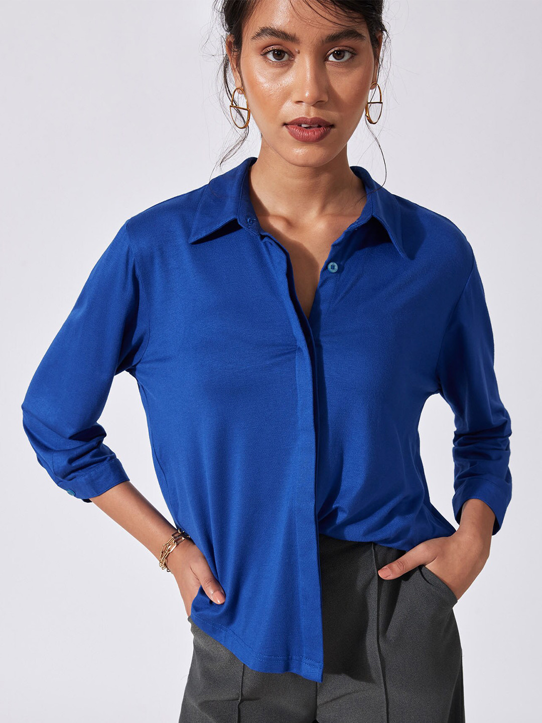 Buy The Label Life Women Blue Cobalt Overlap Back Shirt - Shirts for ...