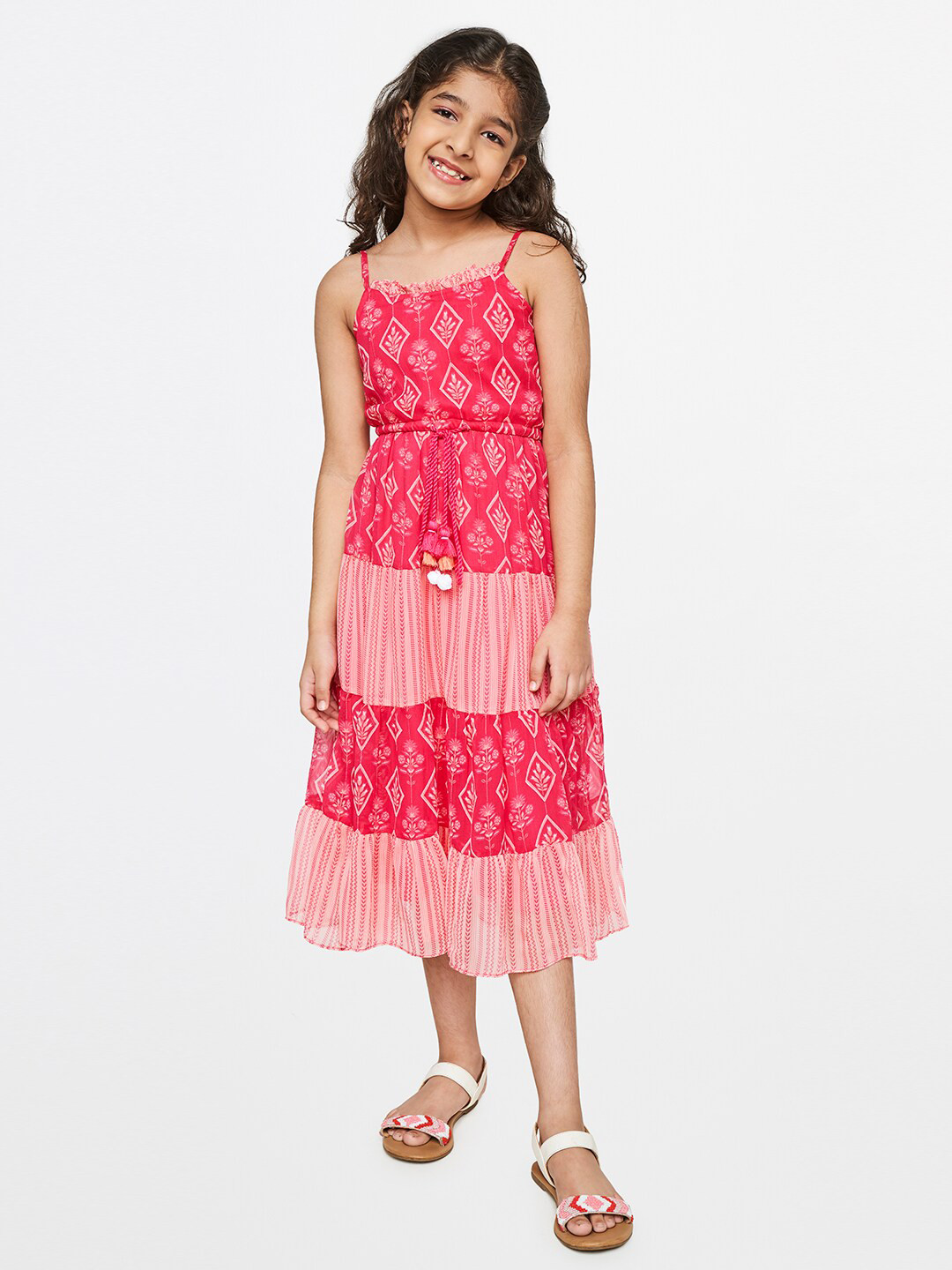 Buy Global Desi Girls Pink Ethnic Motifs Polyester Midi Dress - Dresses ...