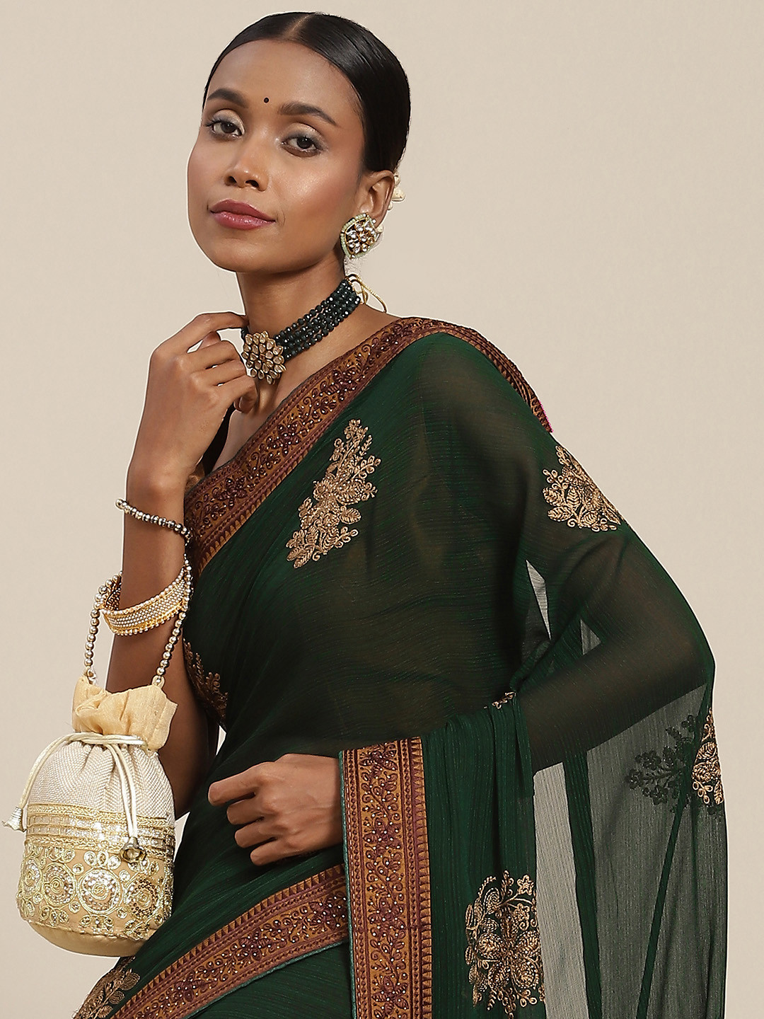 Buy SAARYA Green Ethnic Motifs Sequinned Pure Chiffon Saree - Sarees ...