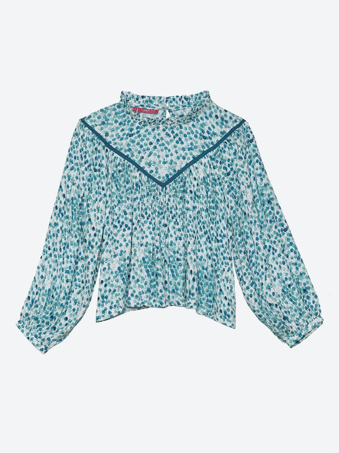 Buy Biba Girls Blue & White Ethnic Motif Puff Sleeves Print Top - Tops ...