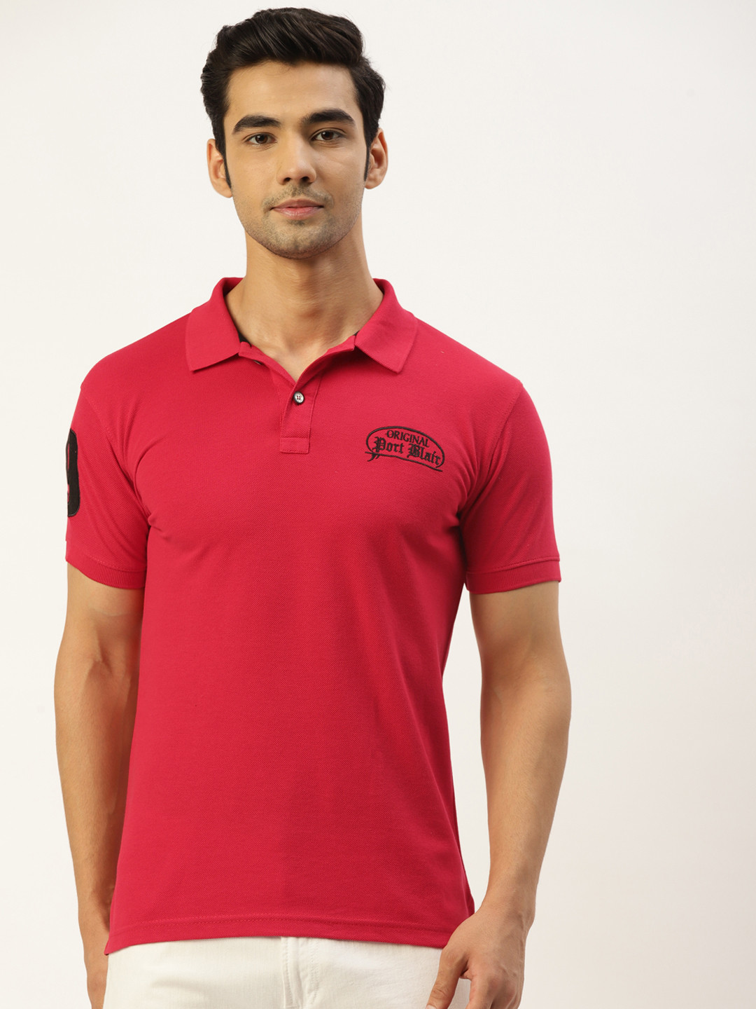 Buy PORTBLAIR Men Red Solid Polo Collar T Shirt - Tshirts for Men ...