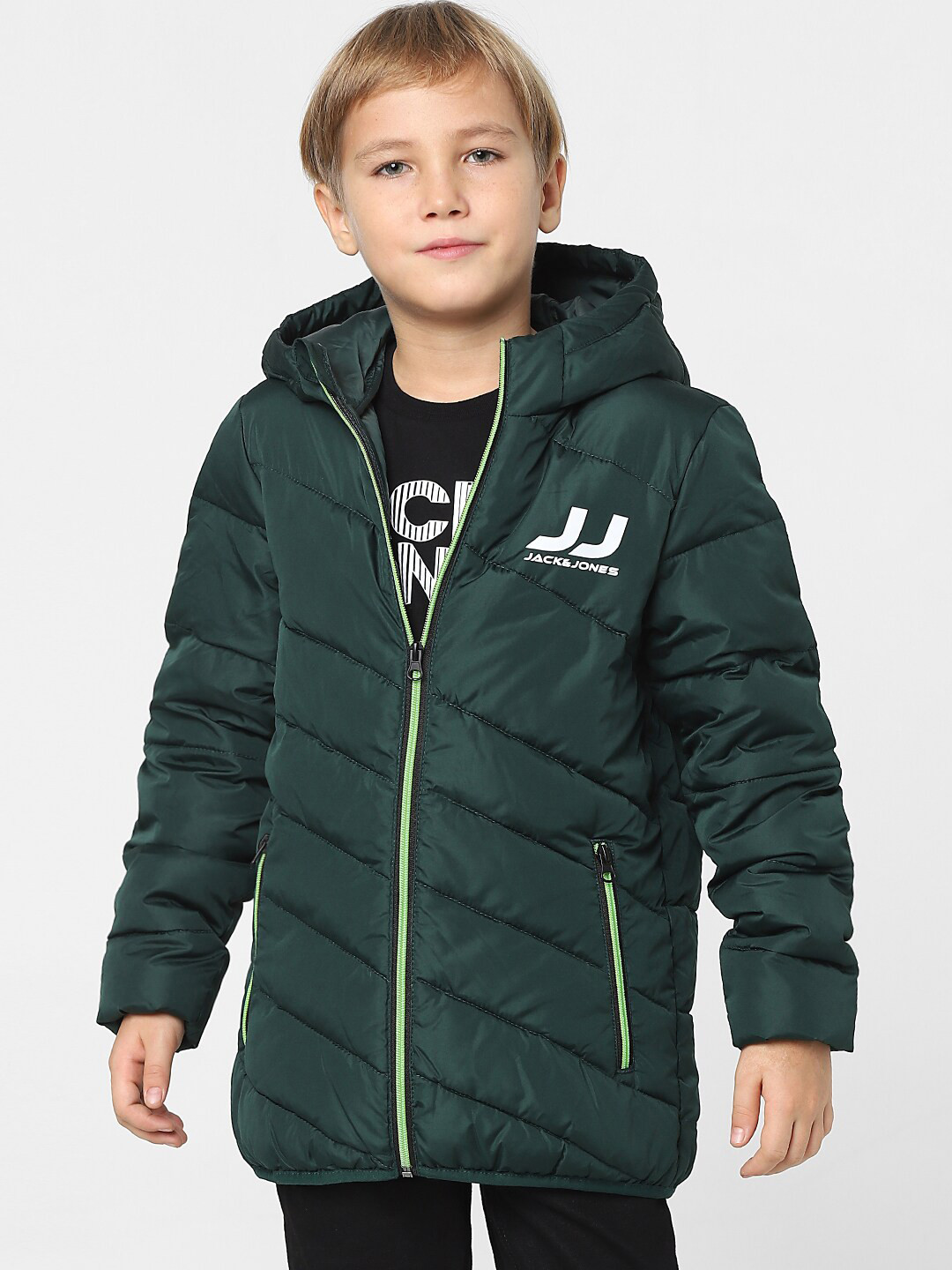 Buy Jack & Jones Junior Boys Green Crop Bomber With Patchwork Jacket ...