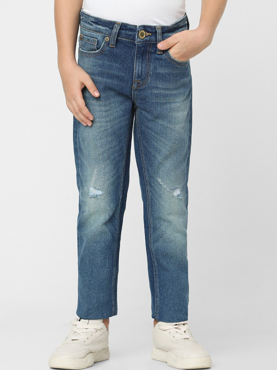 Buy Jack & Jones Junior Boys Blue Clark Straight Fit Mildly Distressed ...