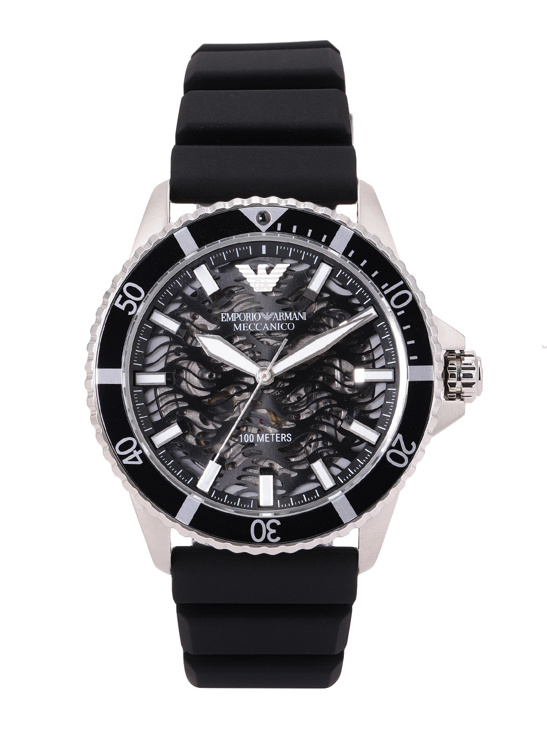 Buy Emporio Armani Men Black Skeleton Dial Analogue Automatic Motion ...