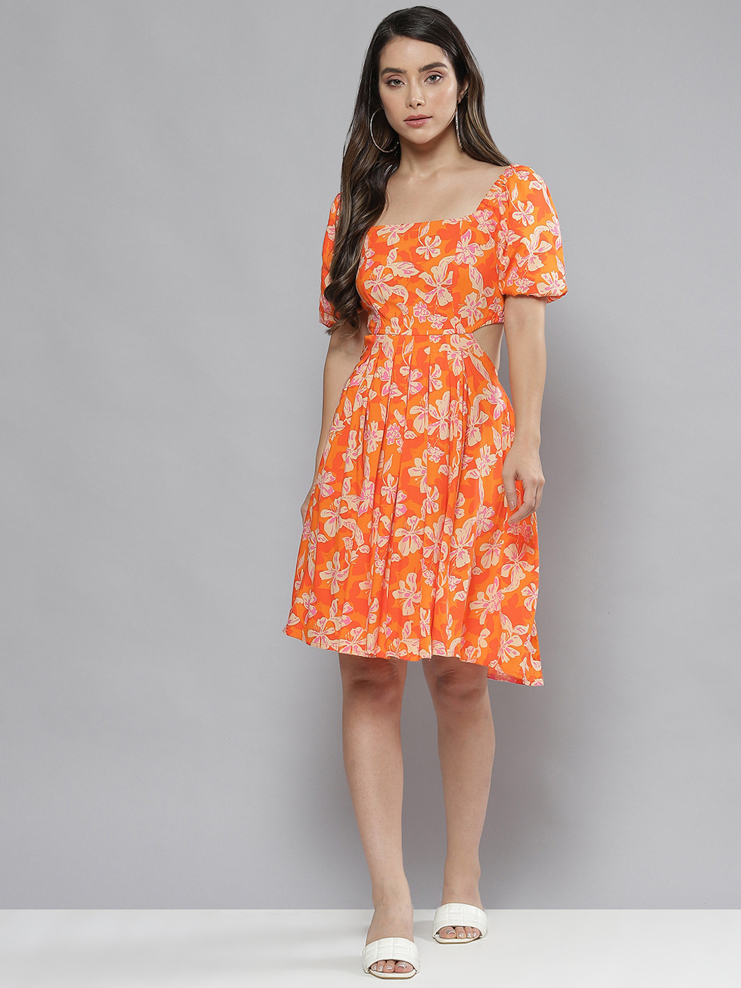 Buy Femella Orange & Beige Floral Mini Dress - Dresses for Women ...