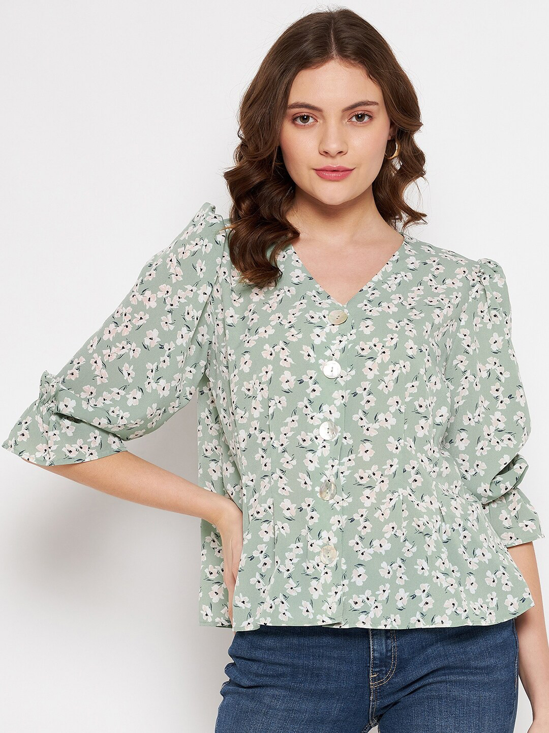 Buy Madame Green Floral Print Top - Tops for Women 19624332 | Myntra