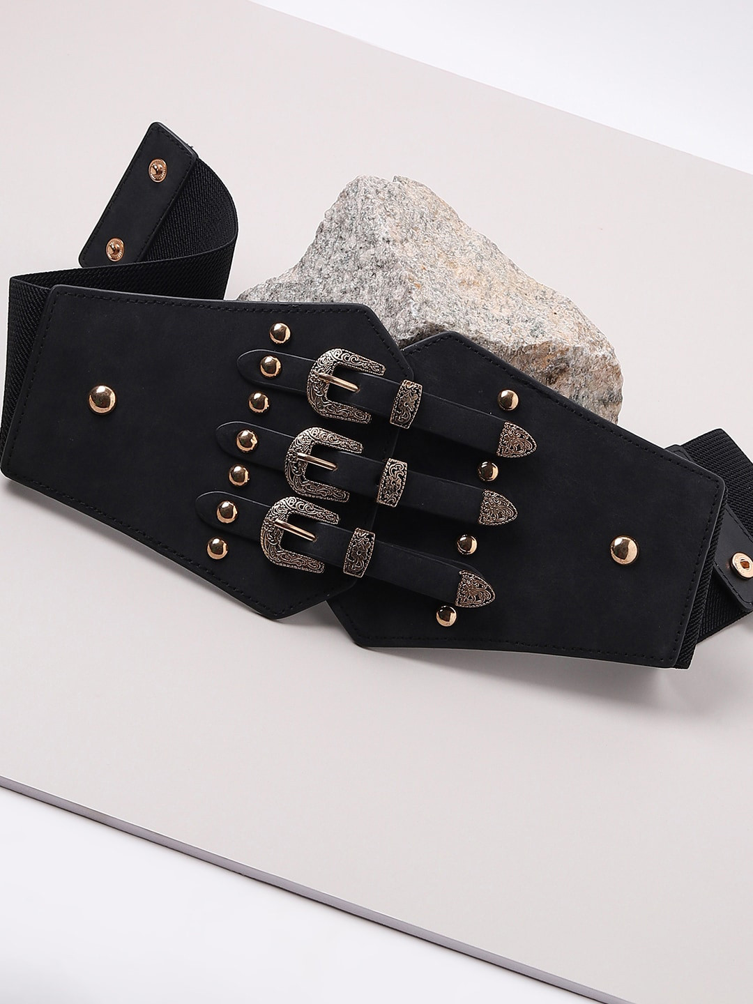 Buy HAUTE SAUCE By Campus Sutra Women Black Embellished PU Belt - Belts ...